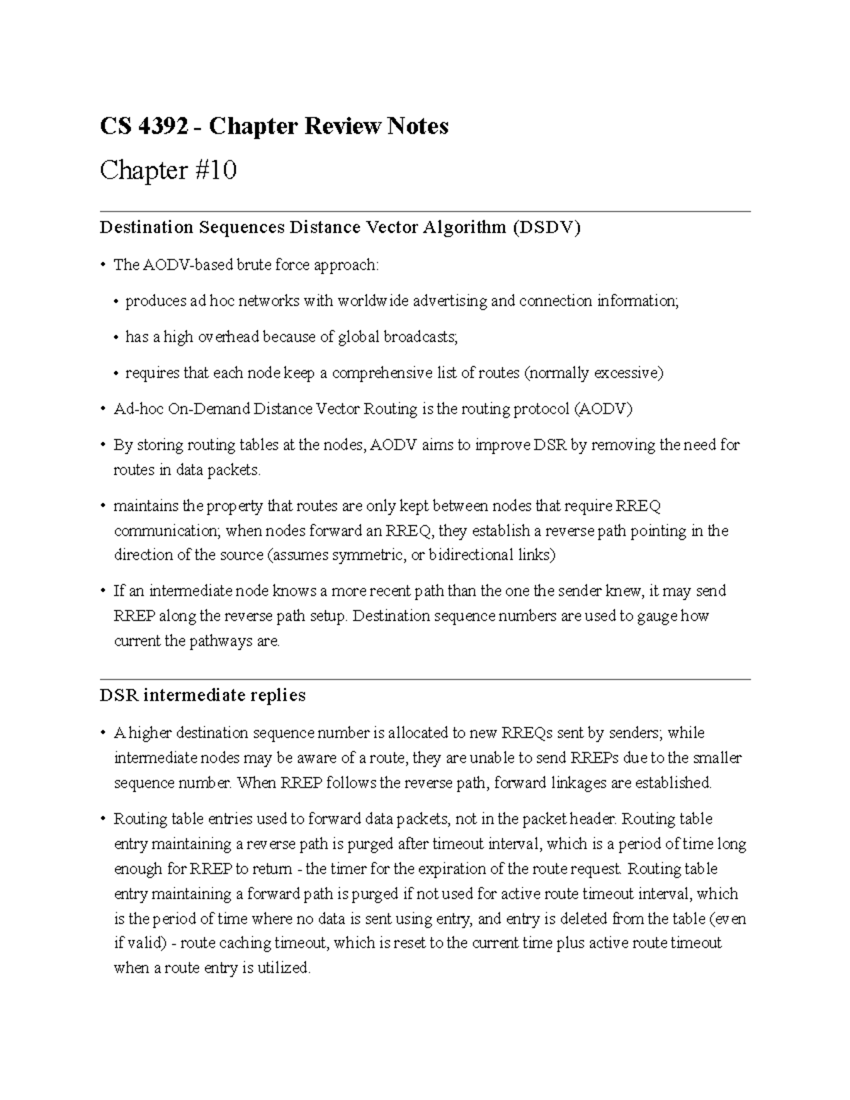Cs 4392 Chapter 10 Review Notes Cs 4392 Chapter Review Notes Chapter Destination Sequences 