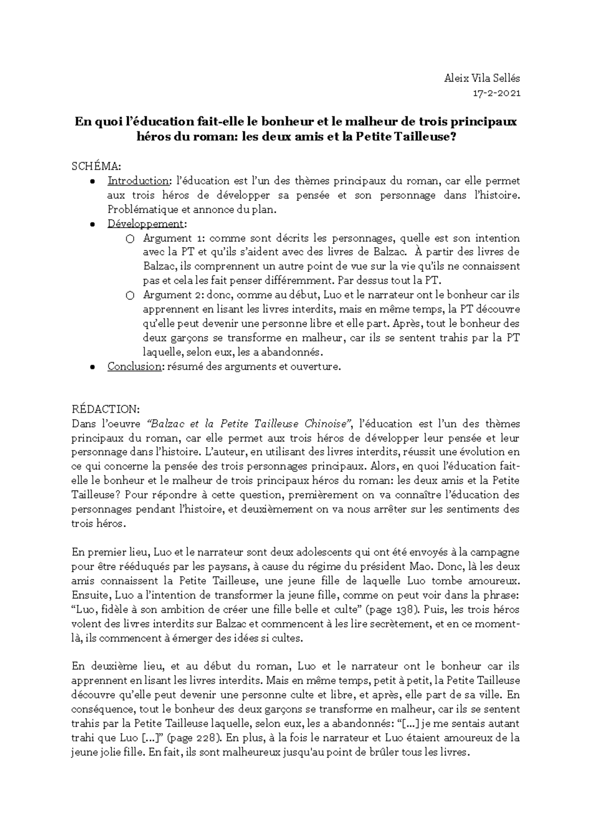 Essai - L'éducation dans le roman - Aleix Vila Sellés 17-2- En quoi l’éducation fait-elle le ...