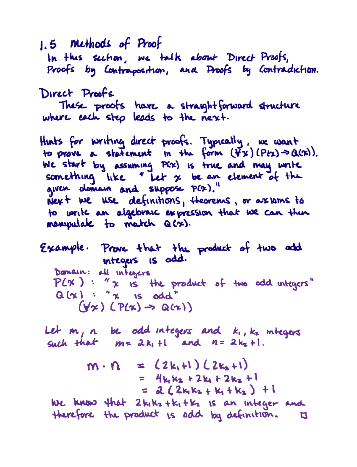1.5 Class Notes - 1 5 Methods of Proof In this section we talk about ...