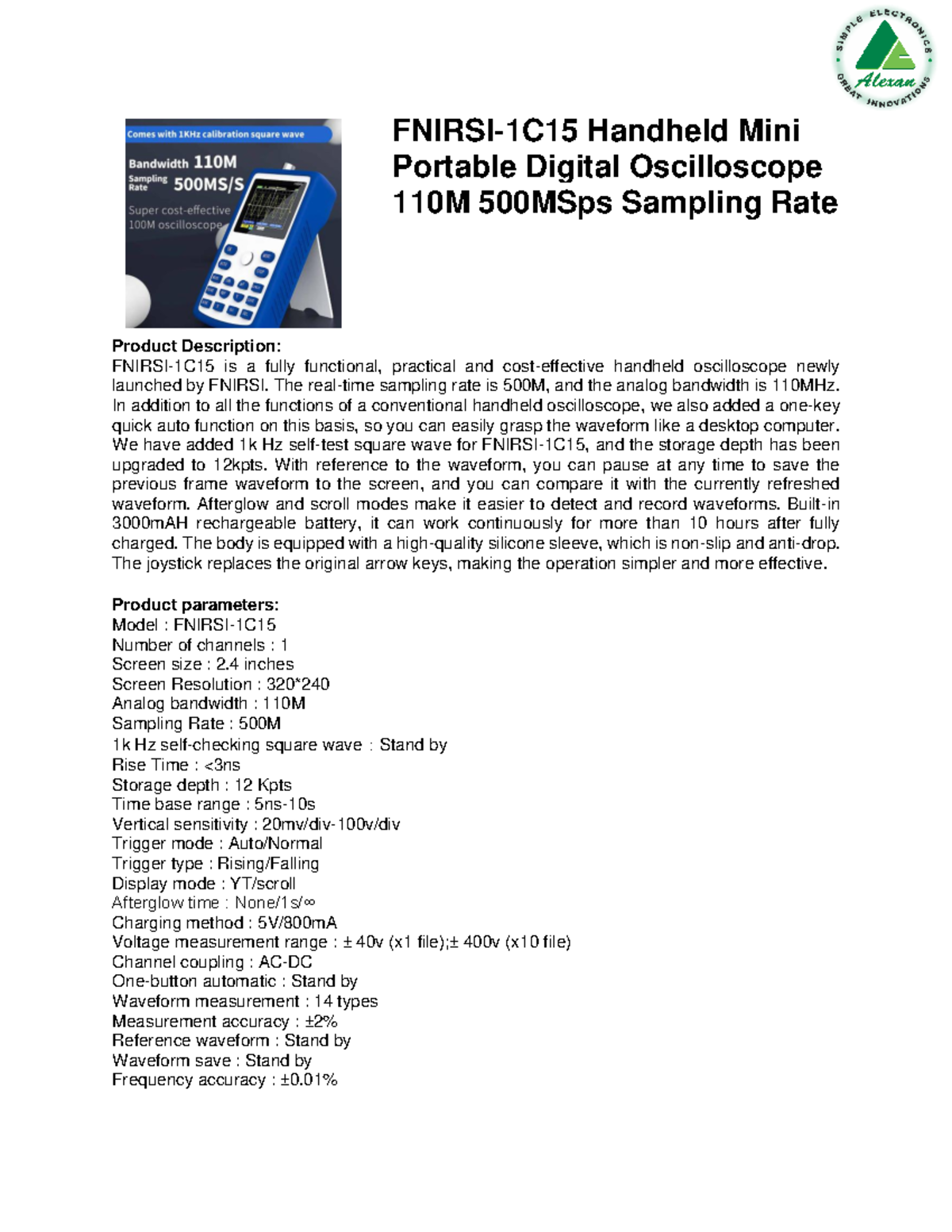 Fnirsi 1c15 Handheld Oscilloscope - FNIRSI-1C15 Handheld Mini Portable ...