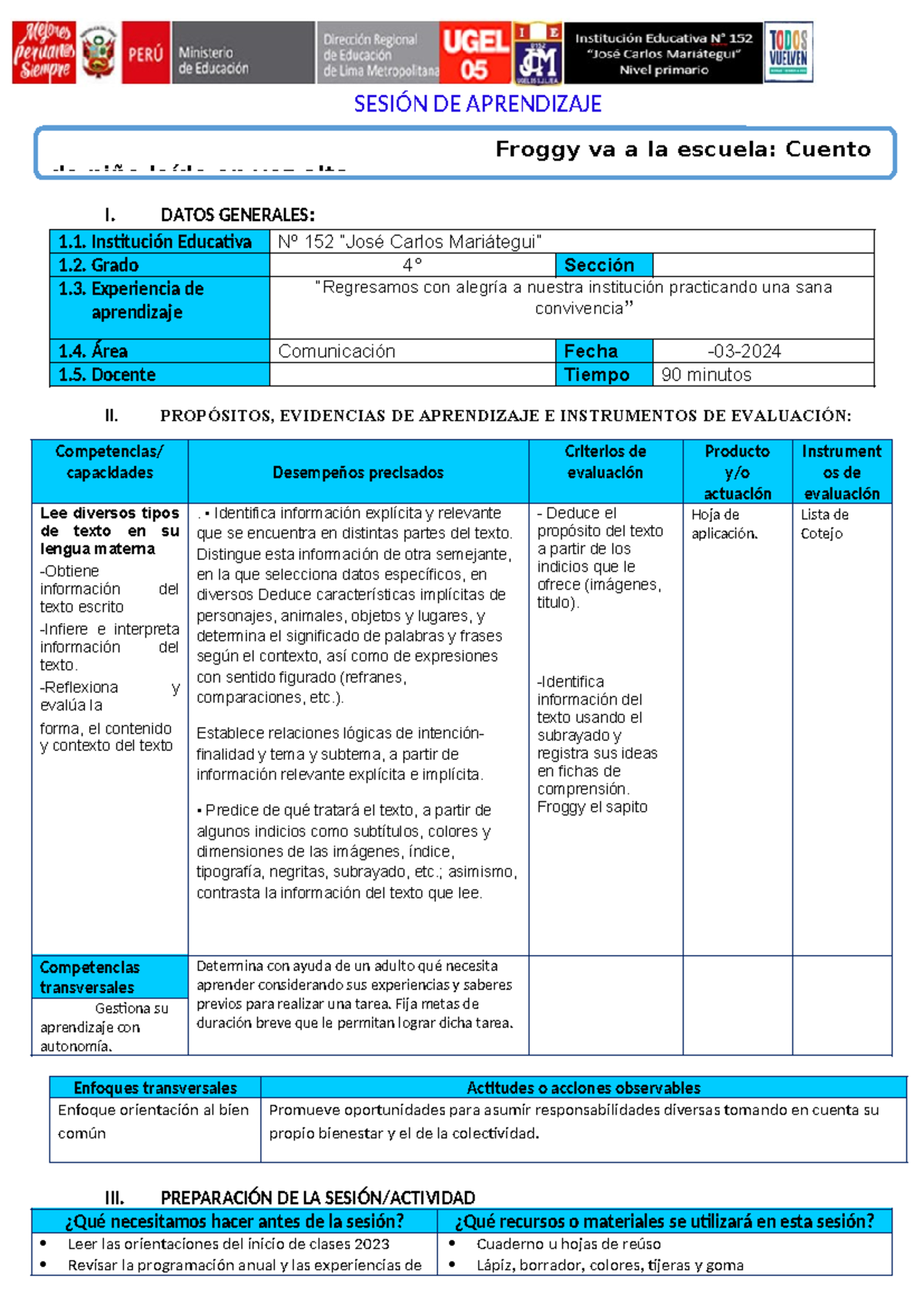 Comunicación -03-24 Froggy va a la escuela - SESIÓN DE APRENDIZAJE I ...