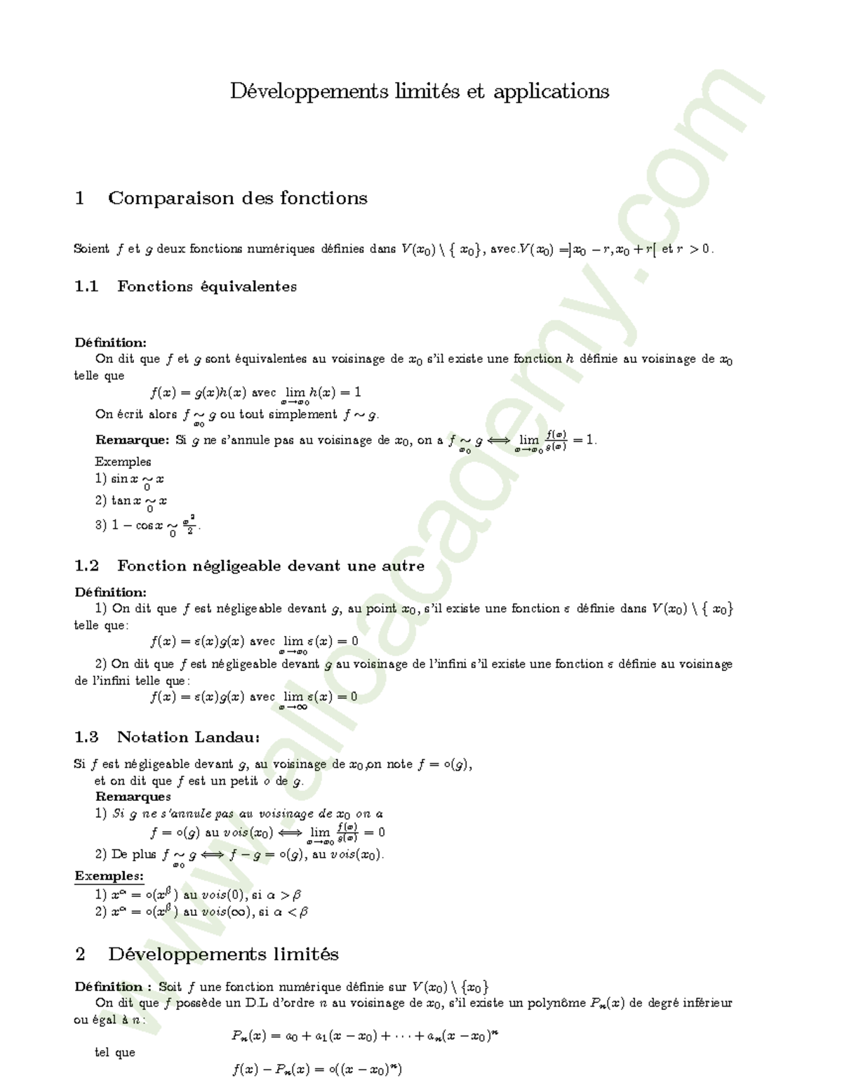 5 Chapitre 2 Développement limité et applications - DÈveloppements ...