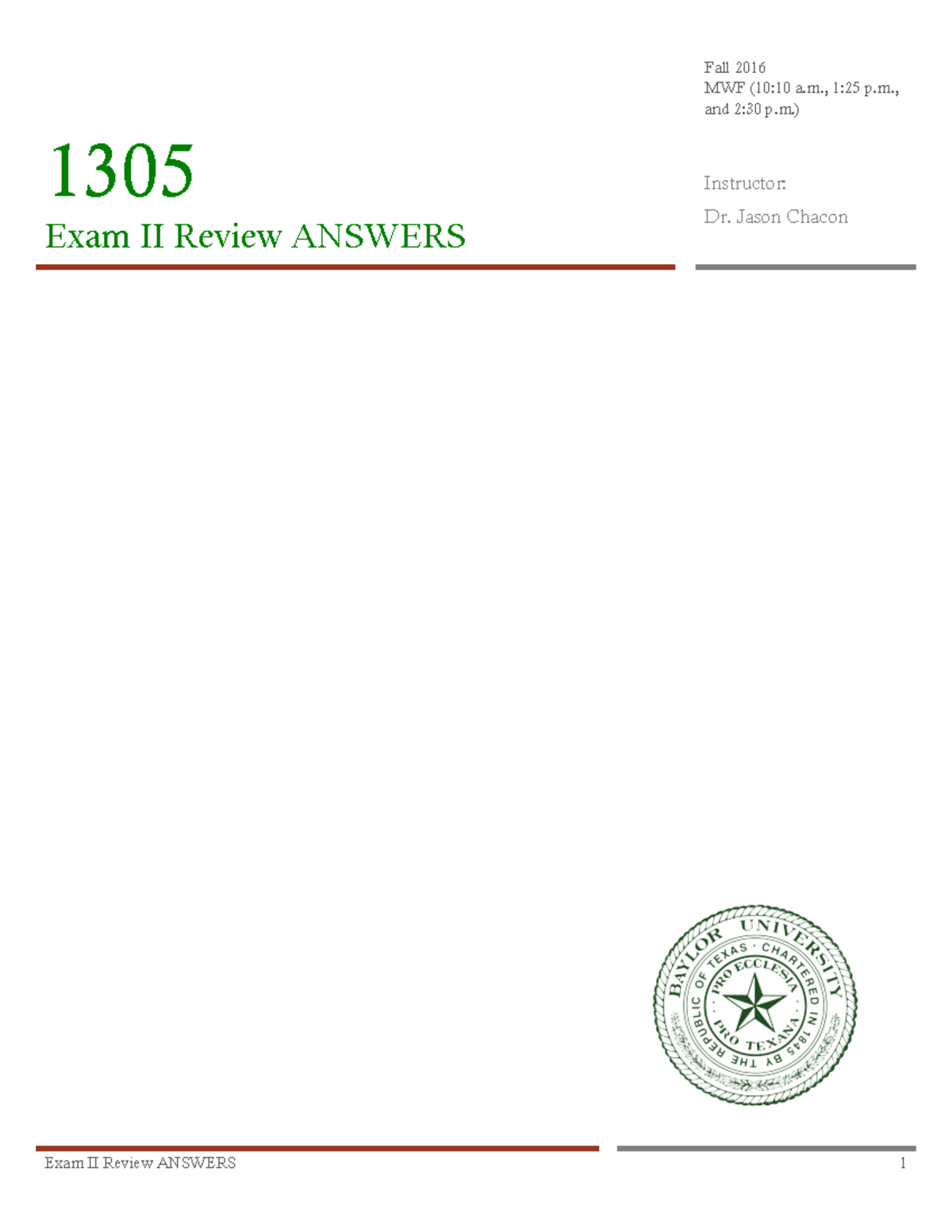 EXAM II Review Questions Answers - Fall 2016 MWF (10:10 a., 1:25 p ...