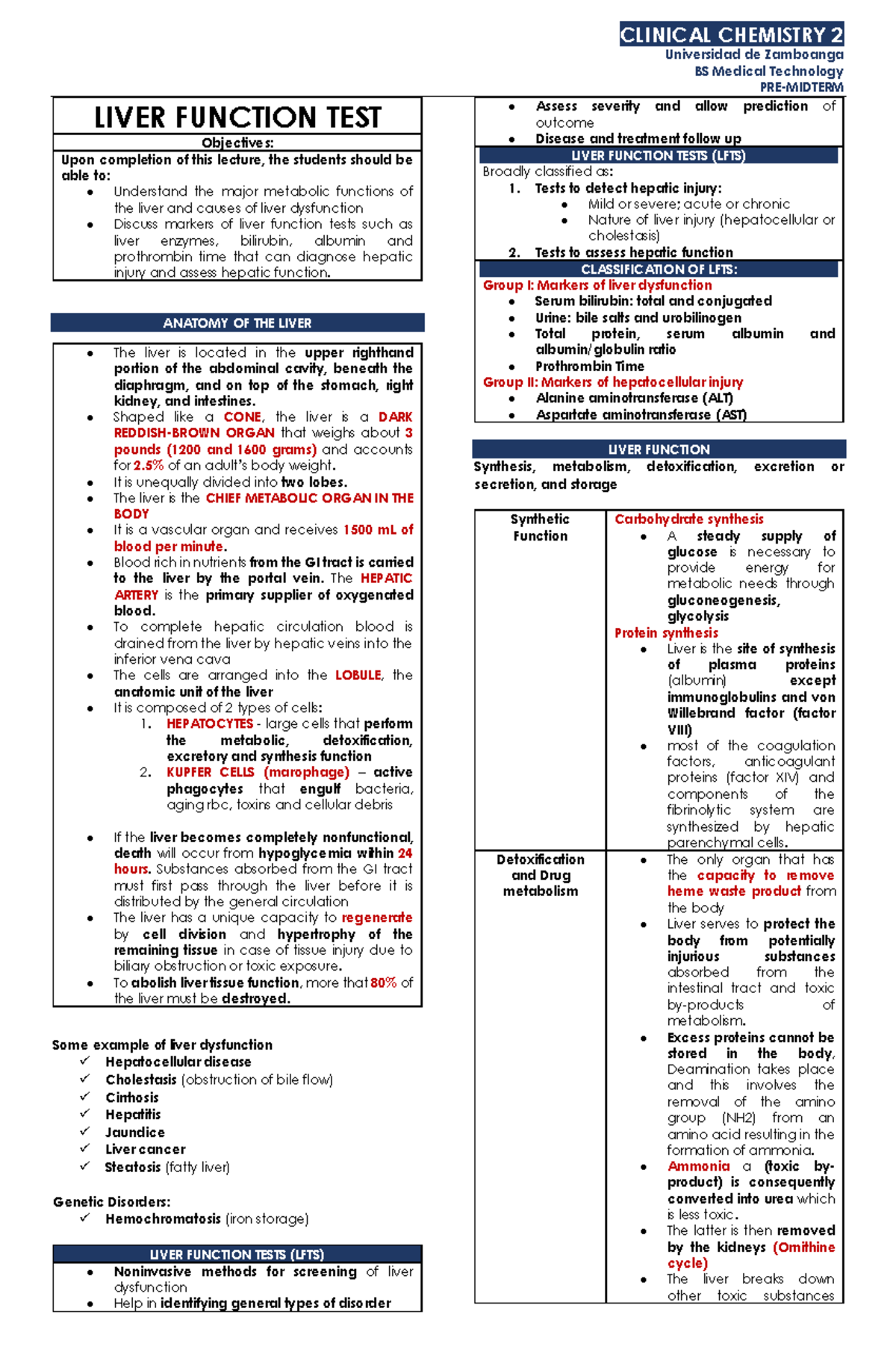 Liver Function TEST Trans - Universidad de Zamboanga BS Medical ...