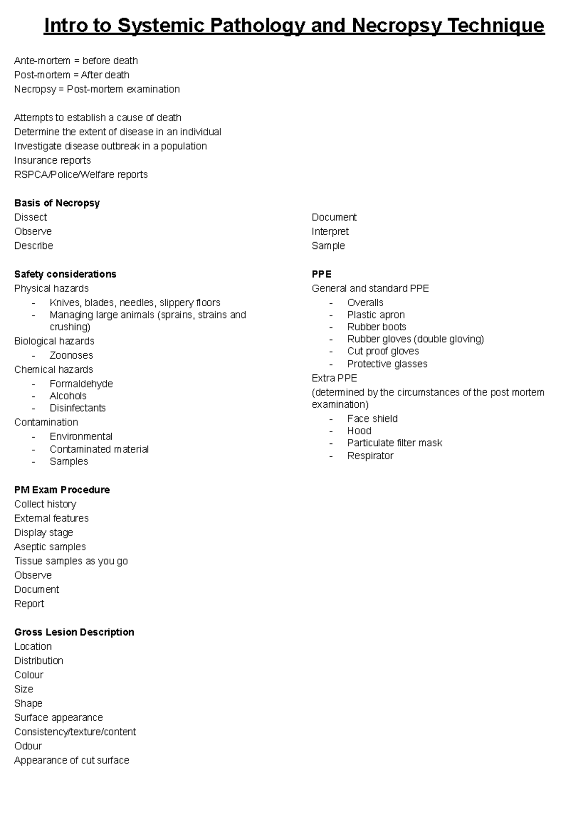 TV3001 Systemic Pathology - Intro and Necropsy Techinque - Intro to ...