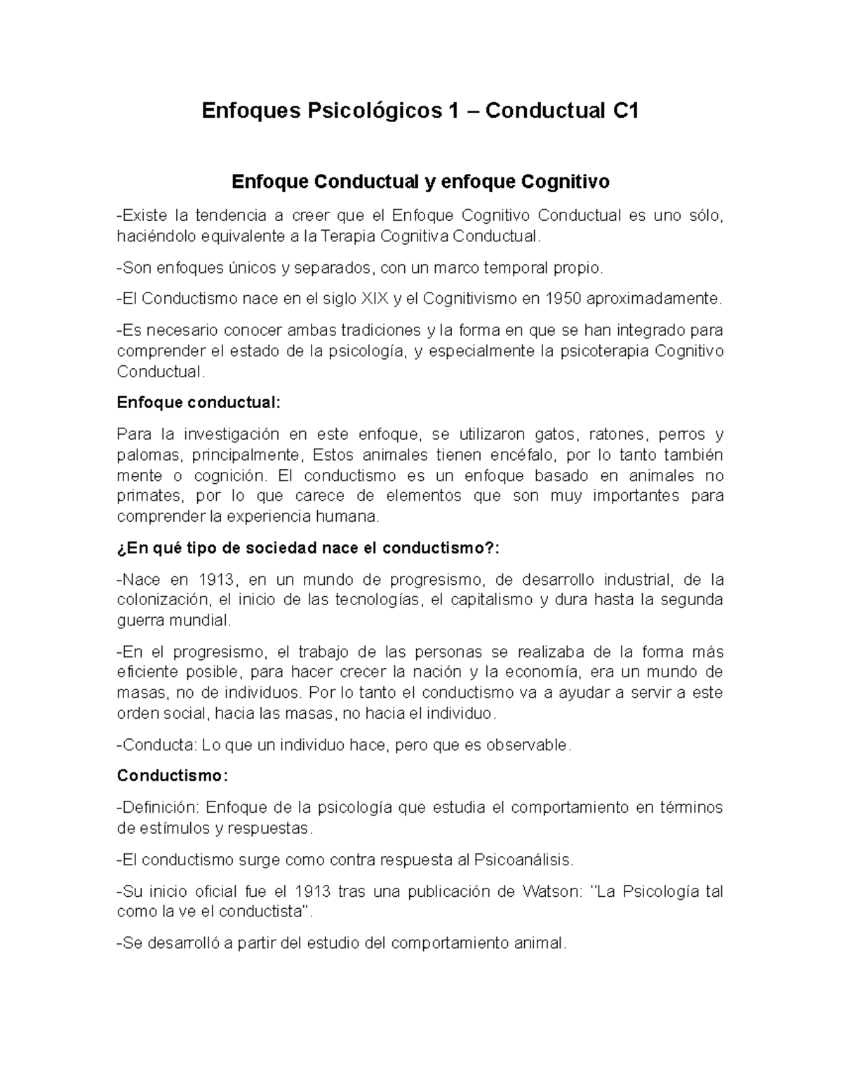 Enfoques Clase 1 - Enfoques Psicológicos 1 – Conductual C1 Enfoque ...