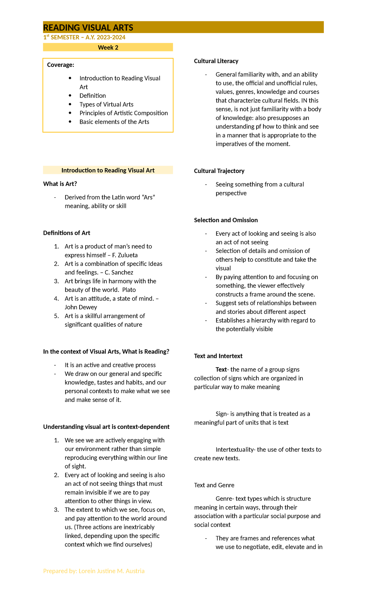 Prelims - 1 st SEMESTER – A. 2023- Week 2 Introduction to Reading ...