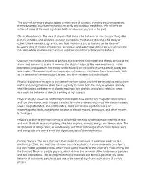 Notes on Advanced Physics - Advanced Physics is a broad and complex ...