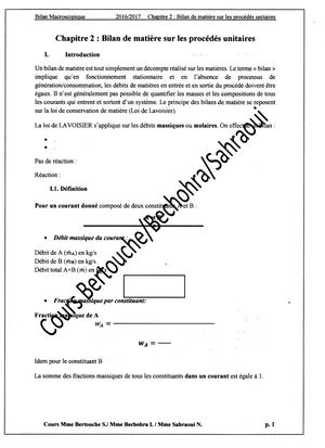Chapitre 001-1 - bilan macroscopique - Studocu