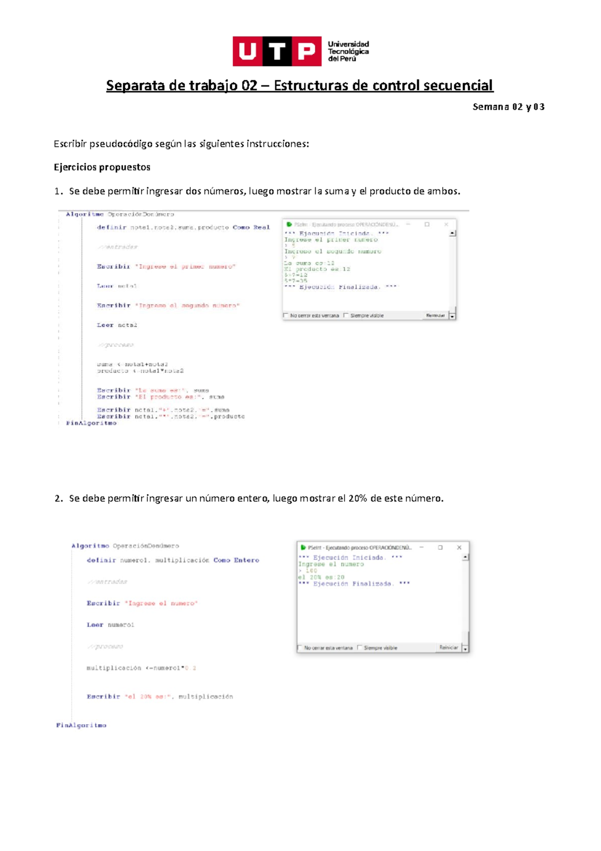 Separata 02 Unidad 01 PREINCIPIOS DE ALGORITMO UTP TAREA DE UTP SIN SOLUCION - Separata de ...