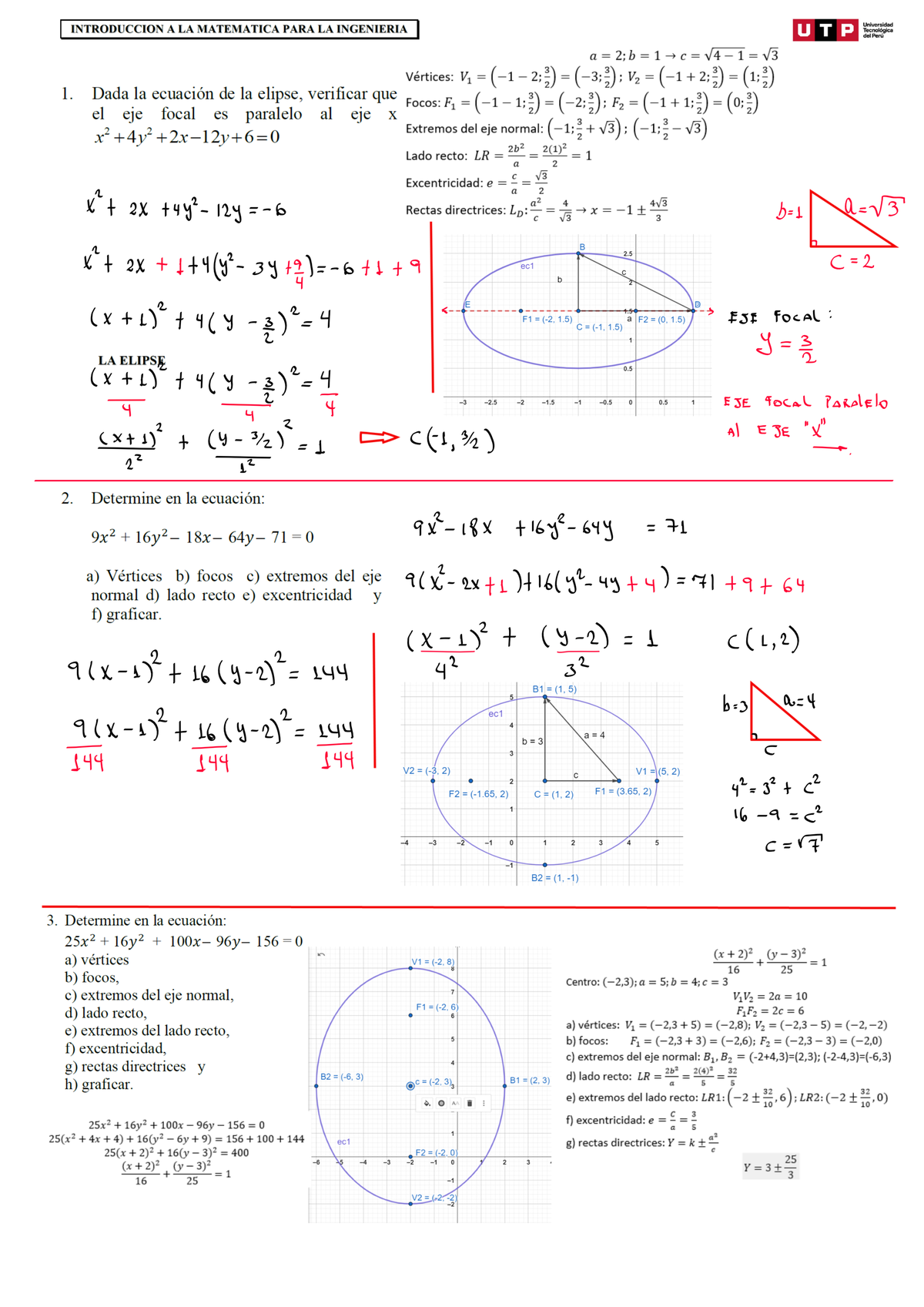 Ejercicios resuelto de Elipse -686367650 - Introd. A La Matemática. Para Ingeniería - Studocu