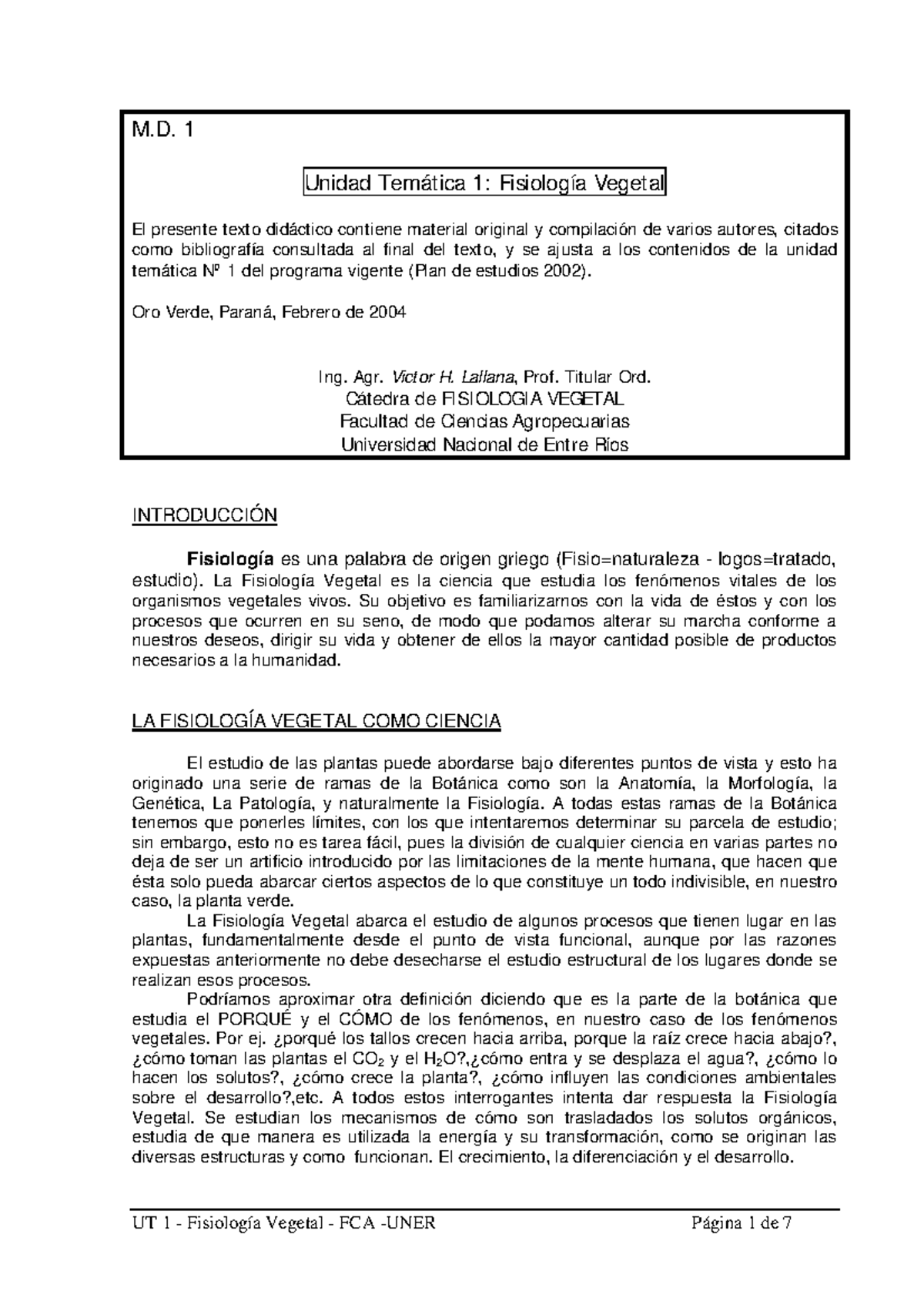 Concepto de fisiologia vegetal - M. 1 Unidad Temática 1: Fisiología ...
