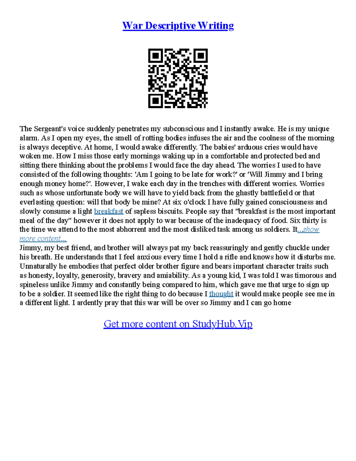 Sample Discursive Essay - War Descriptive Writing The Sergeant's voice ...