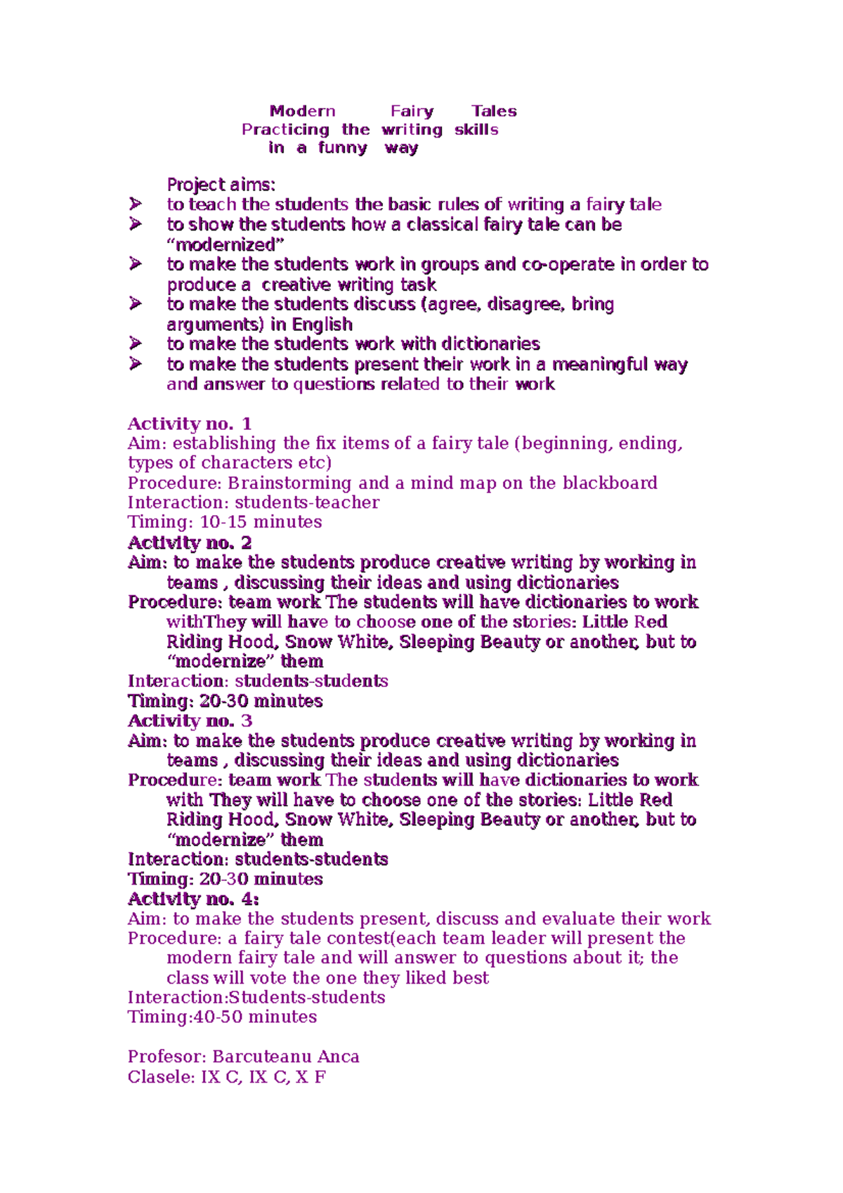 Clasle A 9 10 CUM Povesteti O Poveste Modern Fairy Tales - Studocu