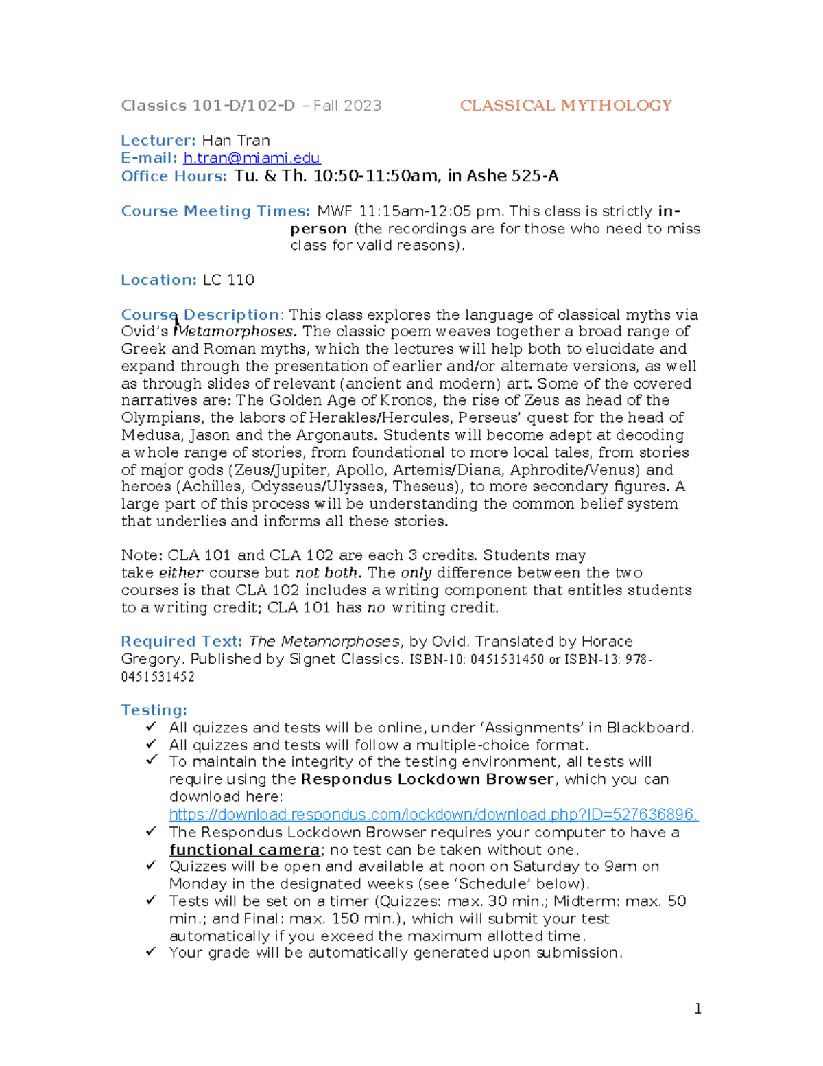 CLA 101-102 Syllabus Fall 2023 - Classics 101-D/102-D – Fall 2023 ...