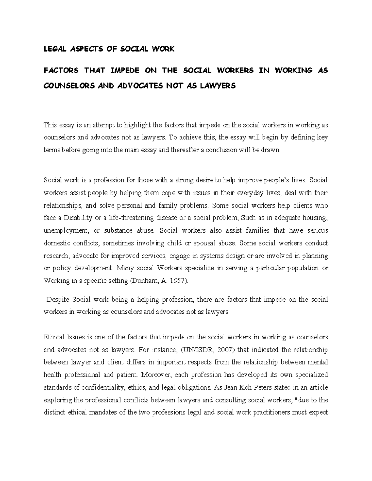 THE Legal Aspect OF Social WORK - LEGAL ASPECTS OF SOCIAL WORK FACTORS ...