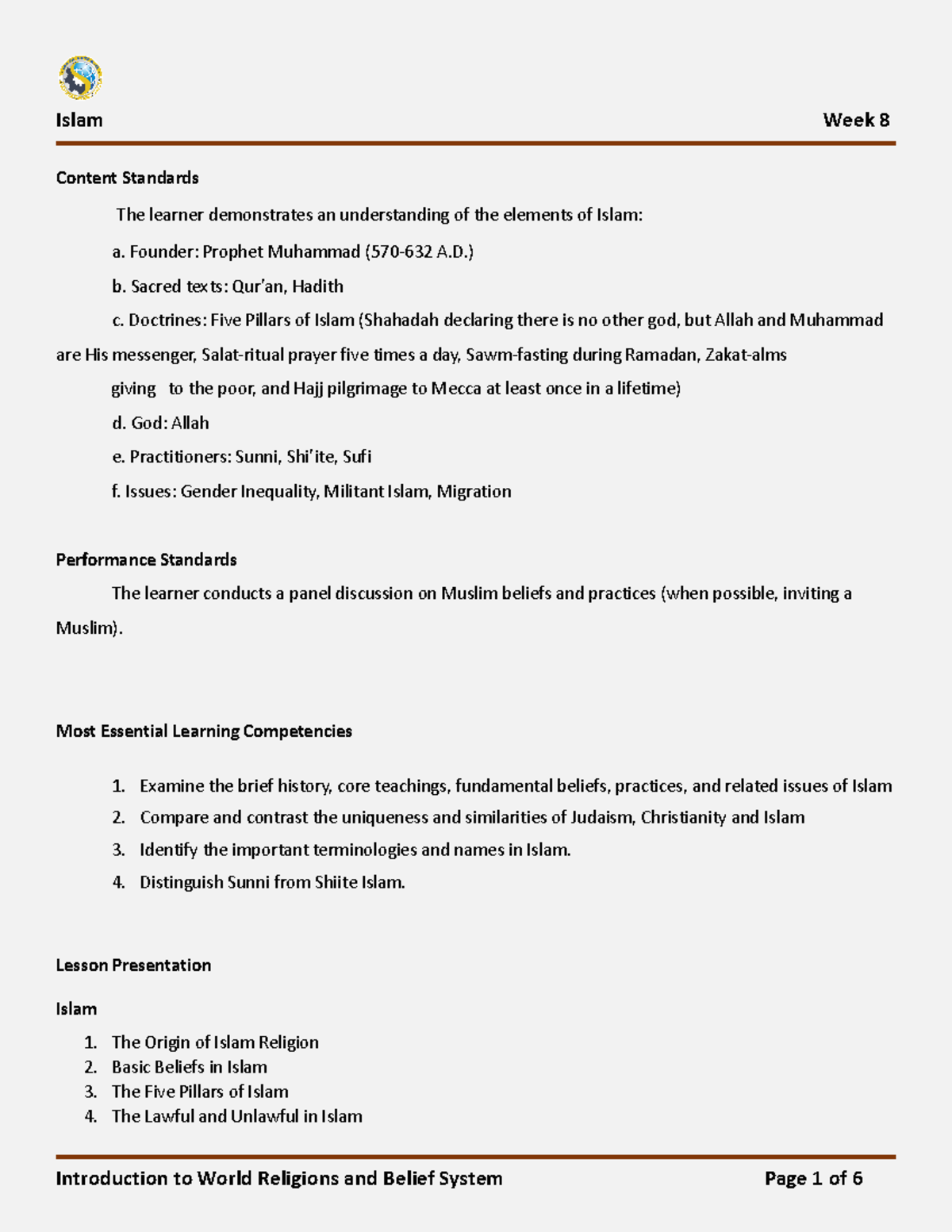 Week 8-Module - FRFRCDSJZMKCDJXZMNCXMN - Content Standards The learner ...