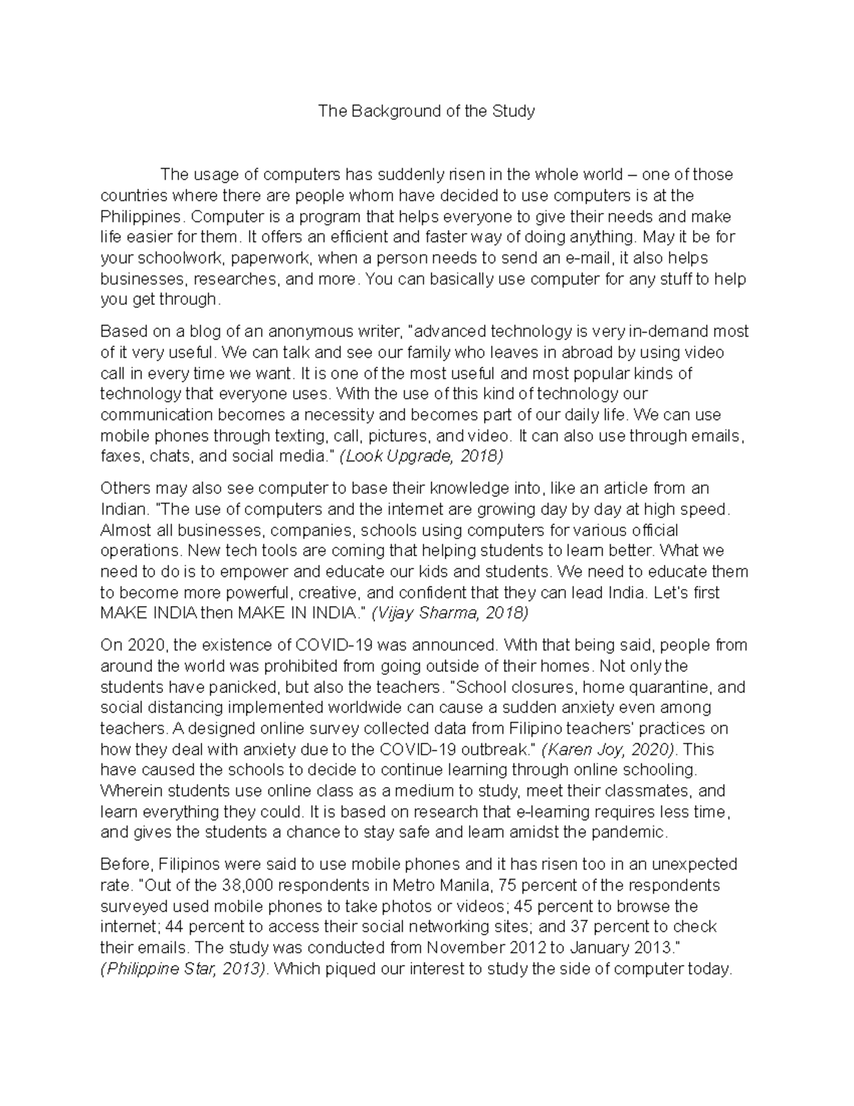 Background of the Study - Computer is a program that helps everyone to ...