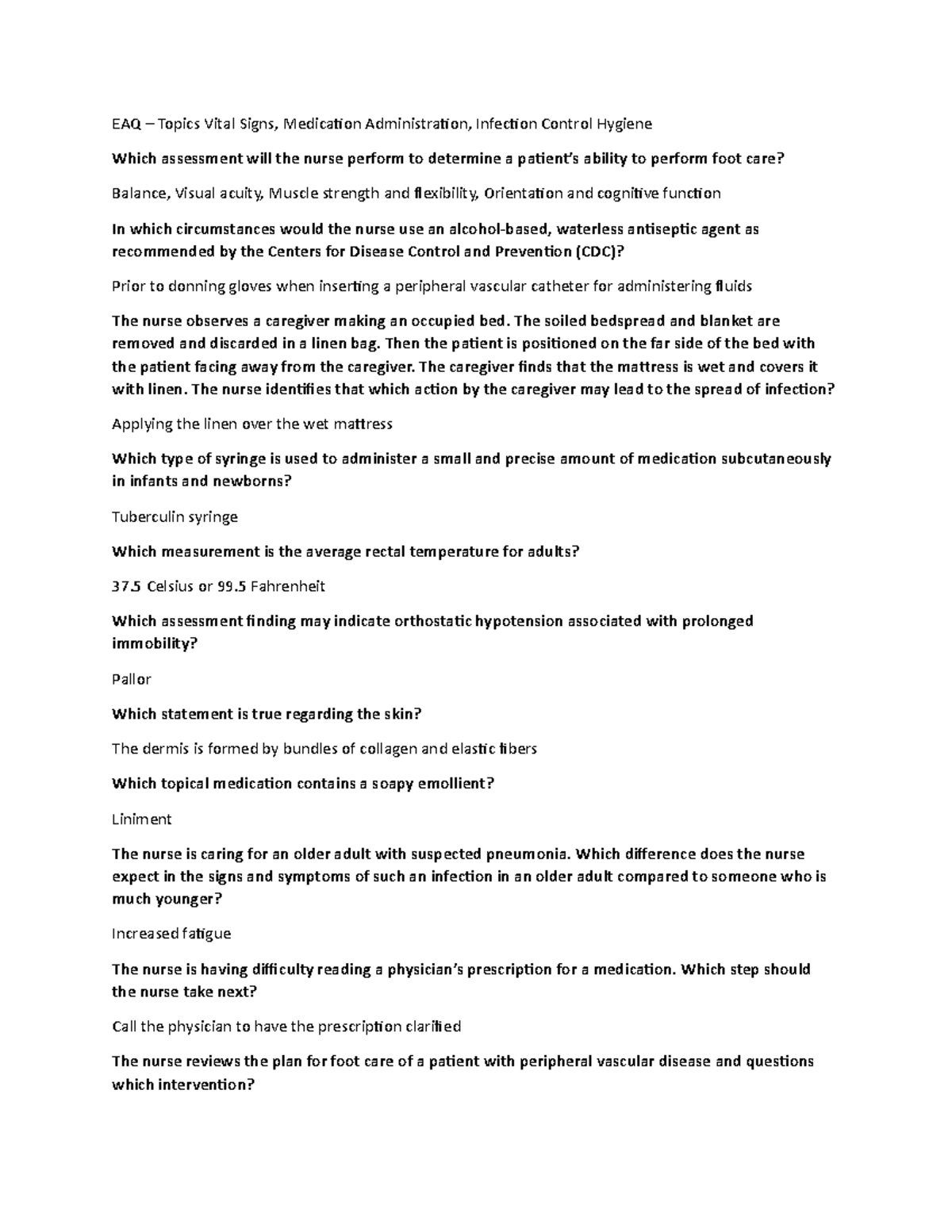 EAQ Questions part 5 - EAQ – Topics Vital Signs, Medication ...