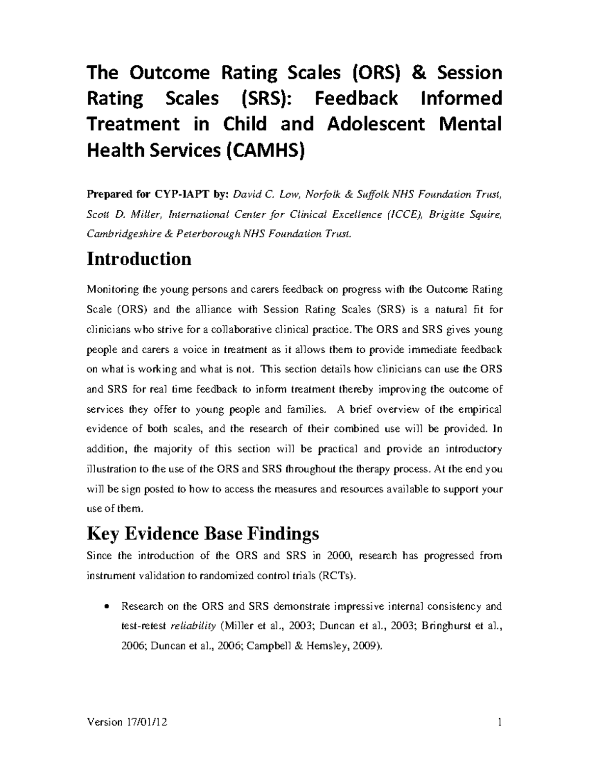 Ors srs david low paper for cyp iapt - The Outcome Rating Scales (ORS ...