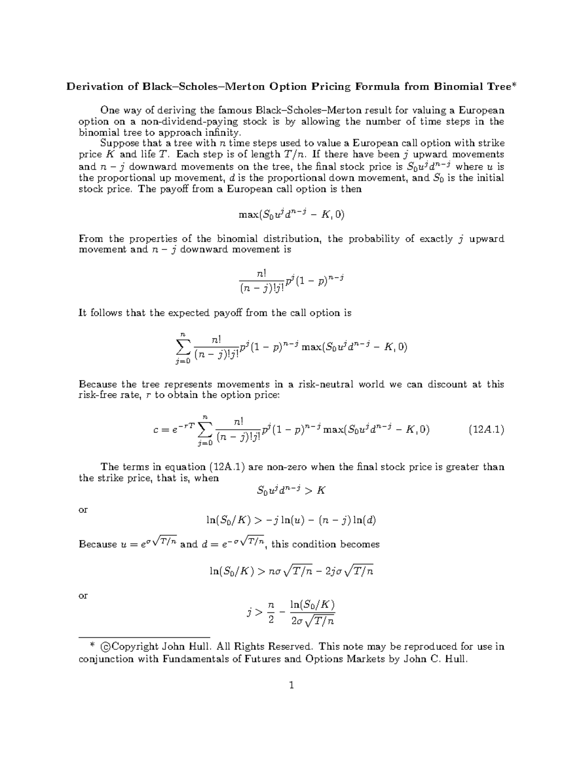 Derivation of BS Model from Binomial - Derivation of Black–Scholes ...