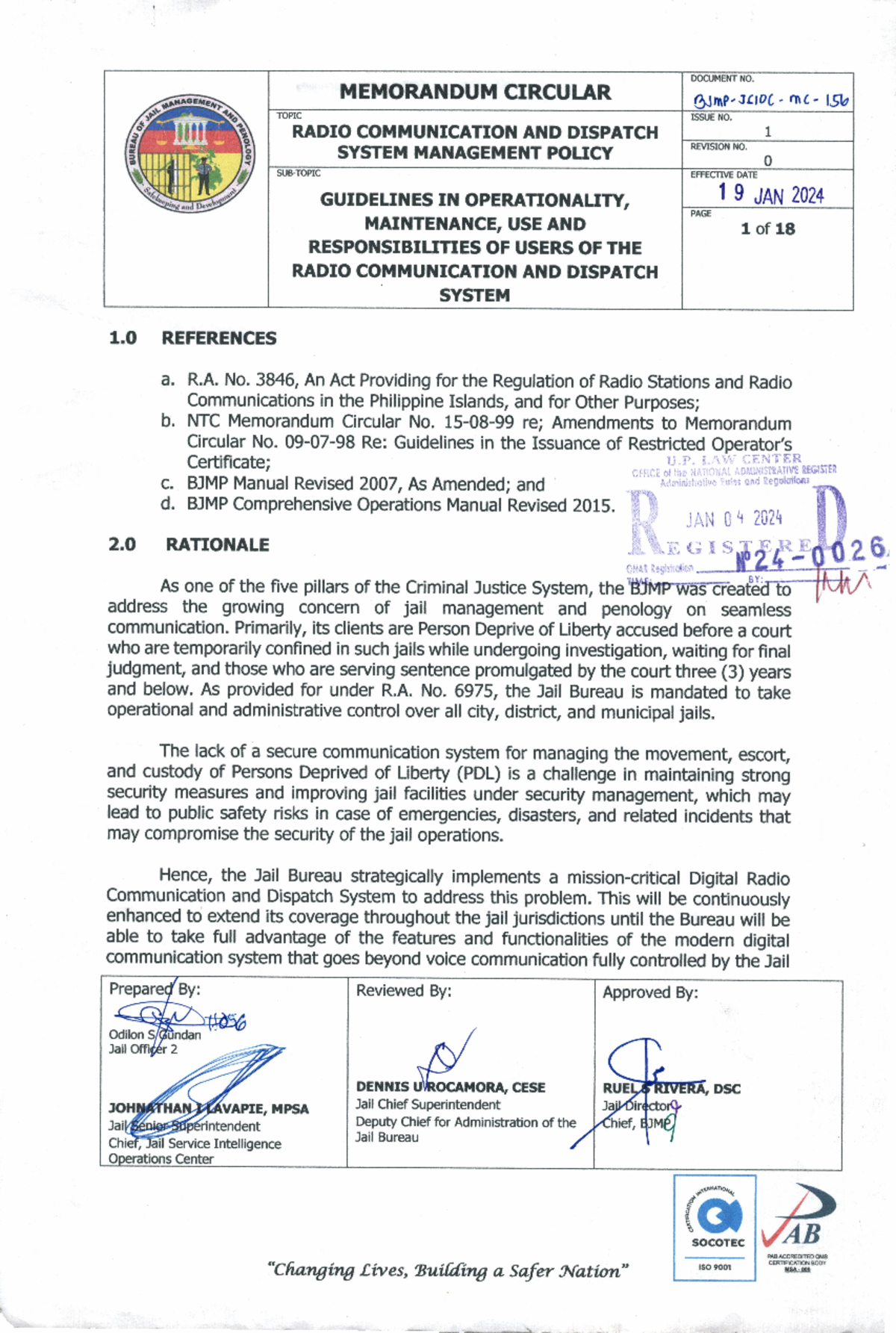 01.19.2024 BJMP- Jsioc-MC-156 Radio Communication AND Dispatch System ...