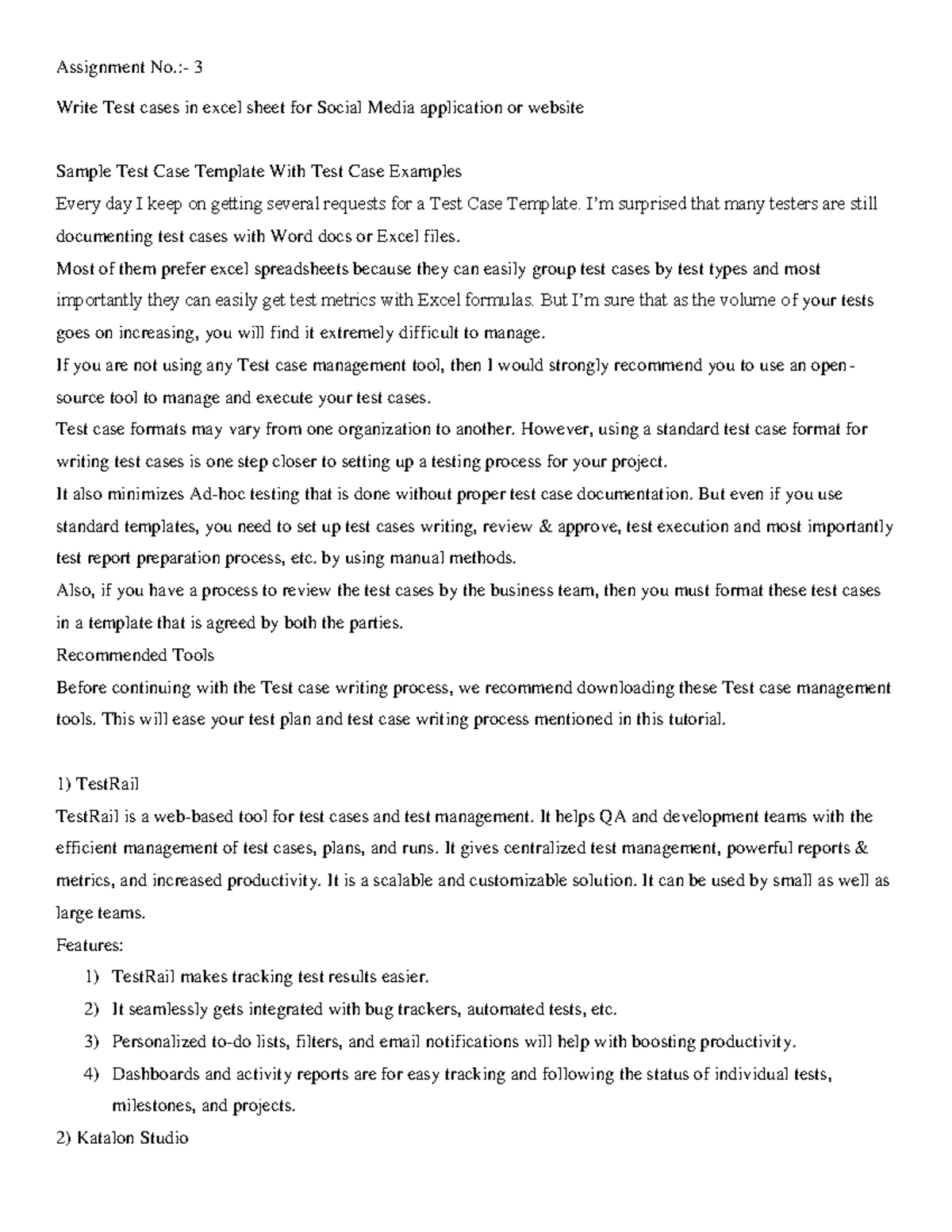 LP IV STQA Assignment No 3 - Assignment No.:- 3 Write Test cases in ...