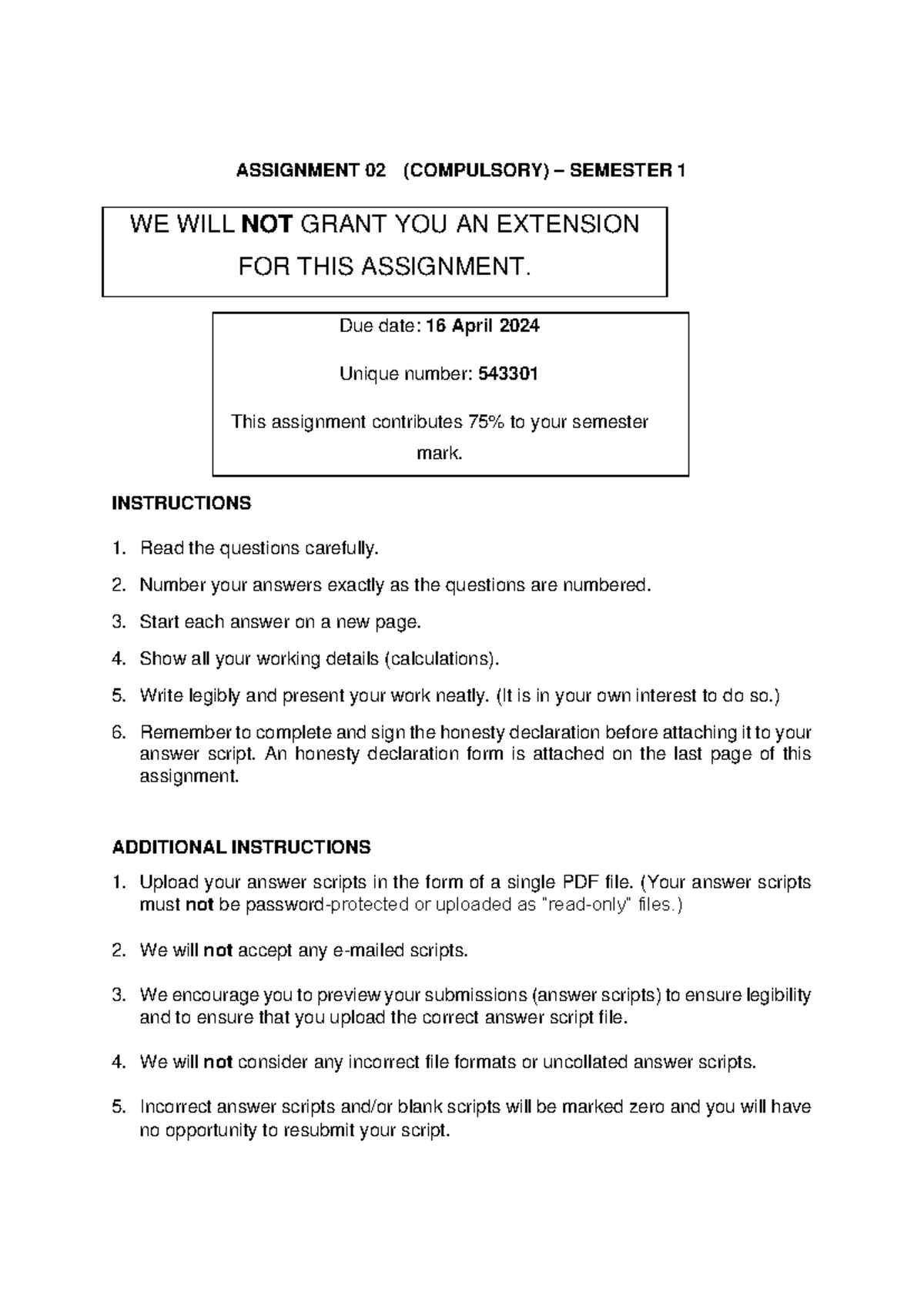 Assignment 2 mae202N - ASSIGNMENT 02 (COMPULSORY) – SEMESTER 1 WE WILL NOT GRANT YOU AN ...