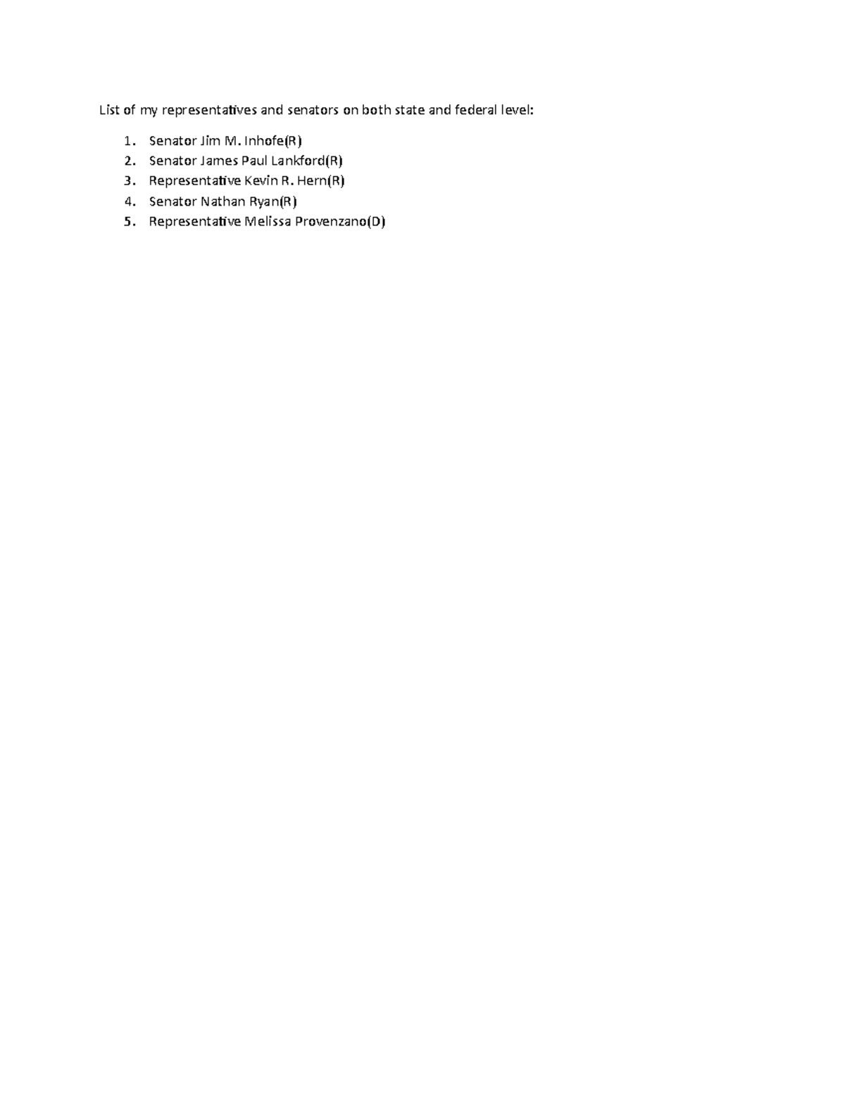 Constituent letter - List of my representatives and senators on both ...