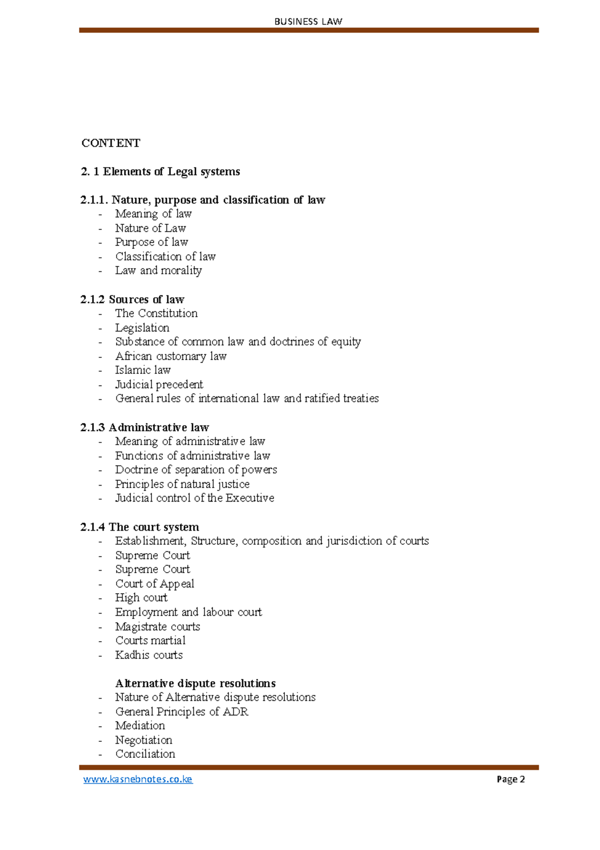 Business Law Notes 2 Content 1 Elements Of Legal Systems 2 1 Nature