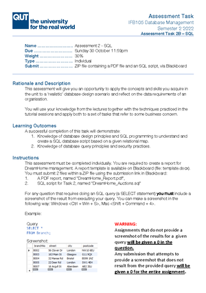 IFB105 - QUT - Database Design - Studocu