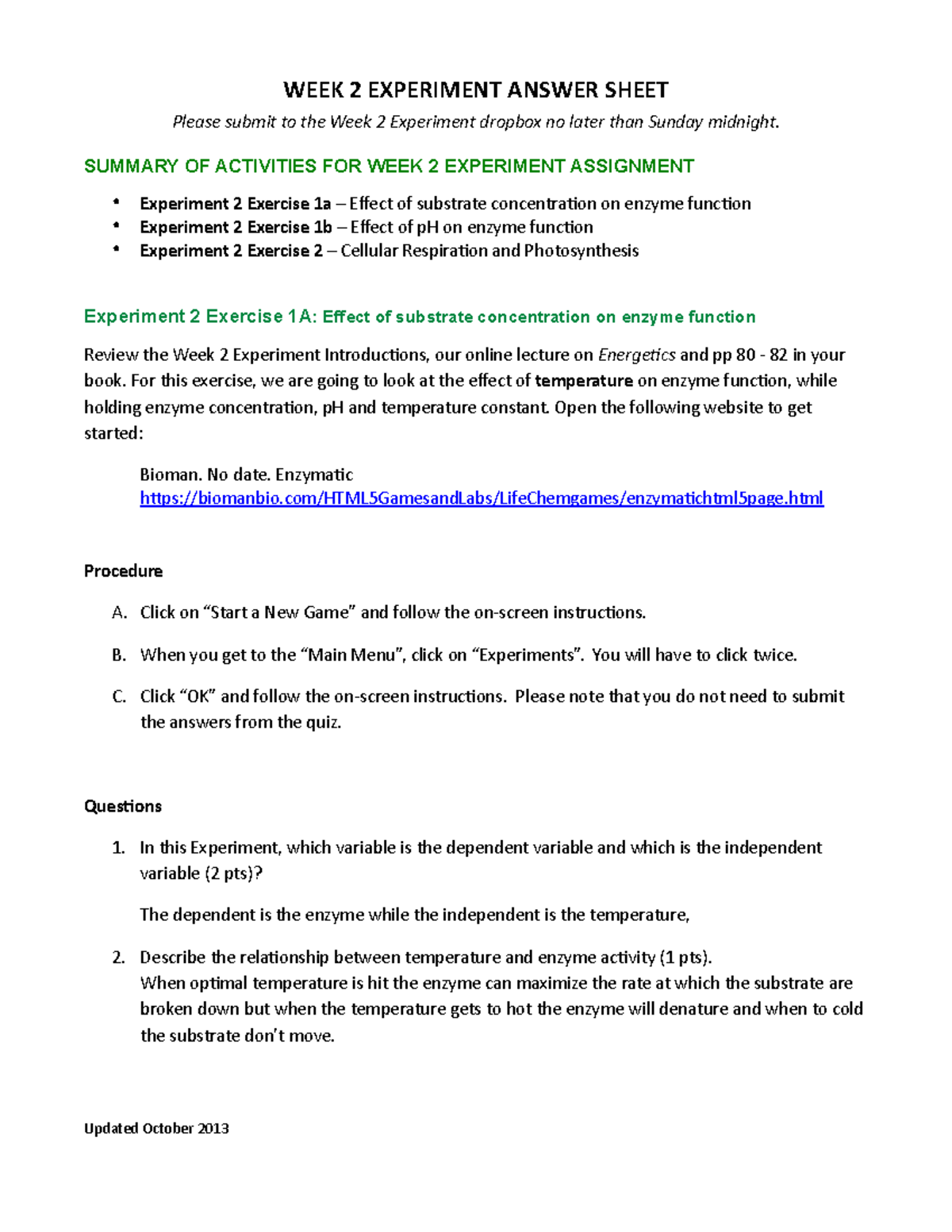 Week 2 Experiment Answer Sheet NEW - WEEK 2 EXPERIMENT ANSWER SHEET ...
