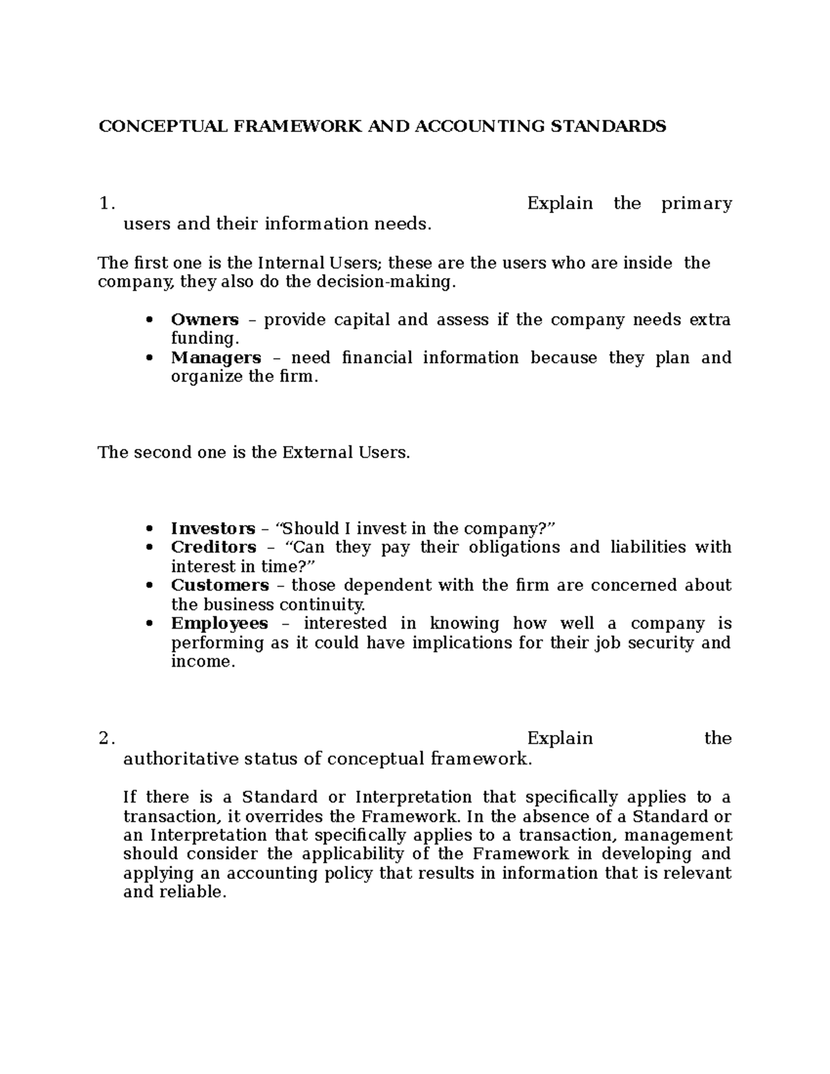 Primary Users of Accounting Information - CONCEPTUAL FRAMEWORK AND ...