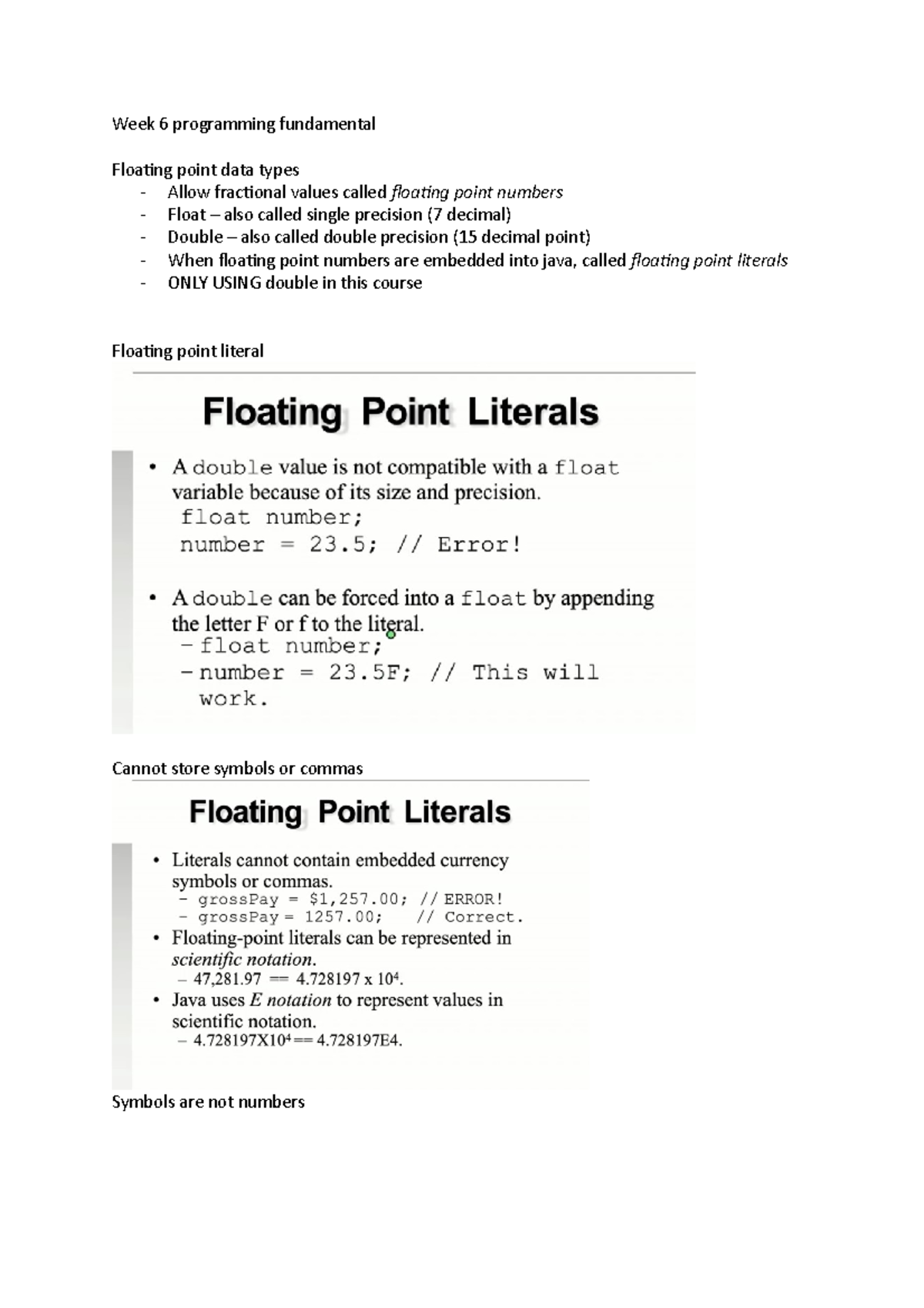 Week 6 Lec Programming Fundamental Week 6 Programming Fundamental Floating Point Data Types