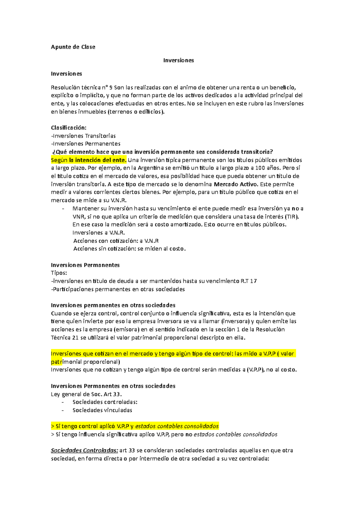 Apuntes de Contabilidad II - Apunte de Clase Inversiones Inversiones ...