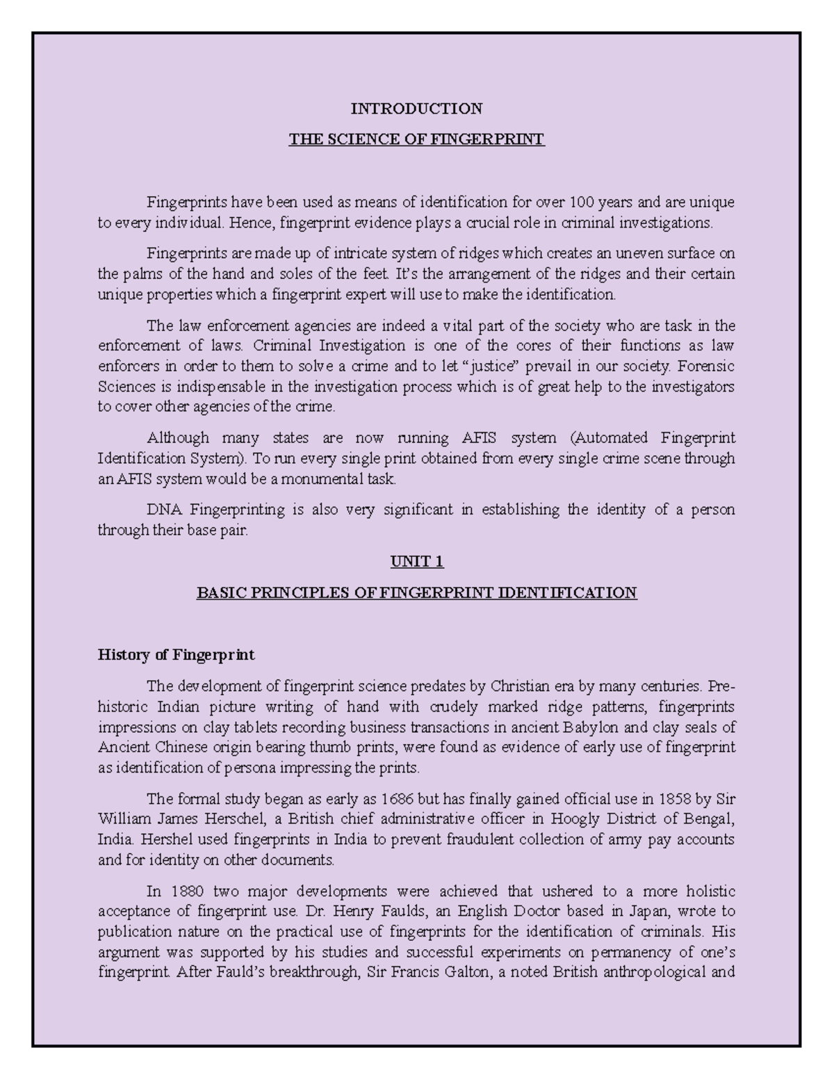Continuation-fingerprint - INTRODUCTION THE SCIENCE OF FINGERPRINT ...
