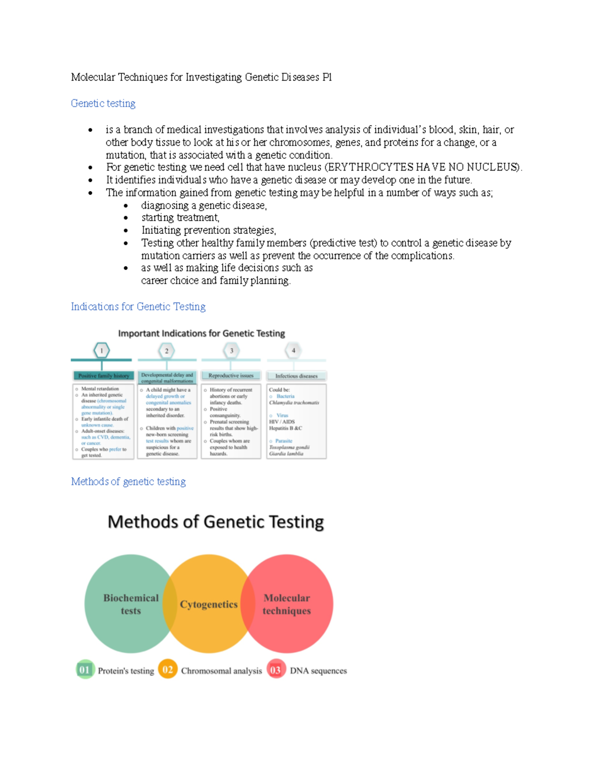 Molecular Techniques for Investigating Genetic Diseases P1 - • For ...