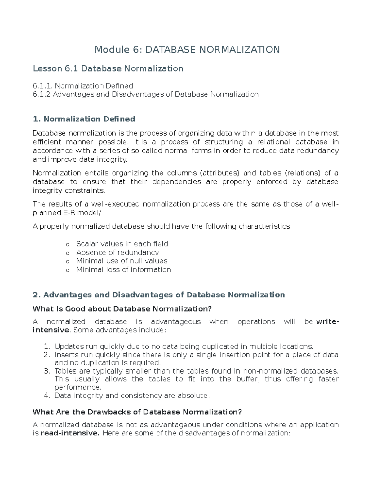 Notes On Accounting Database Normalization Module 6 Database Normalization Lesson 6 Database