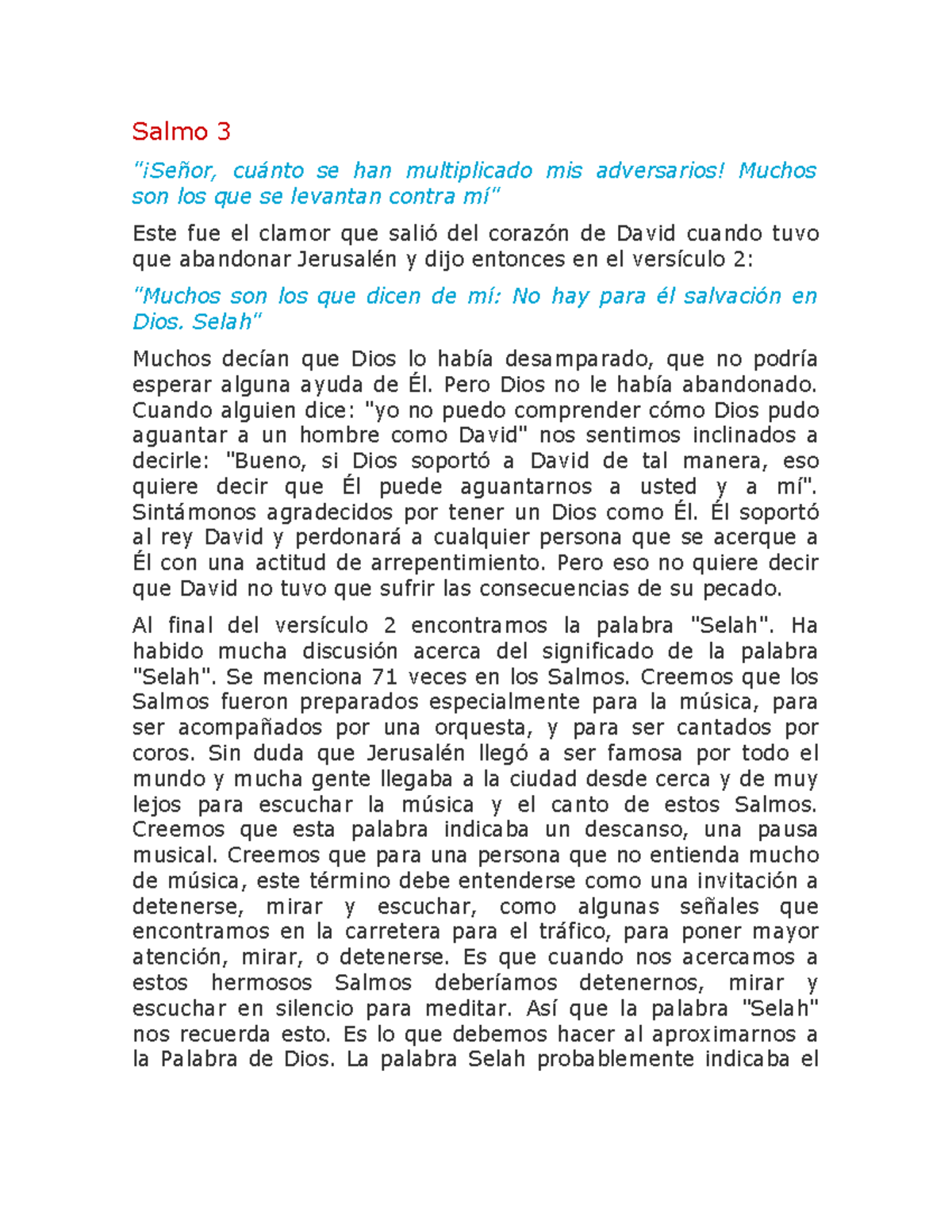 Salmo 3 - .... - Salmo 3 "¡Señor, cuánto se han multiplicado mis ...