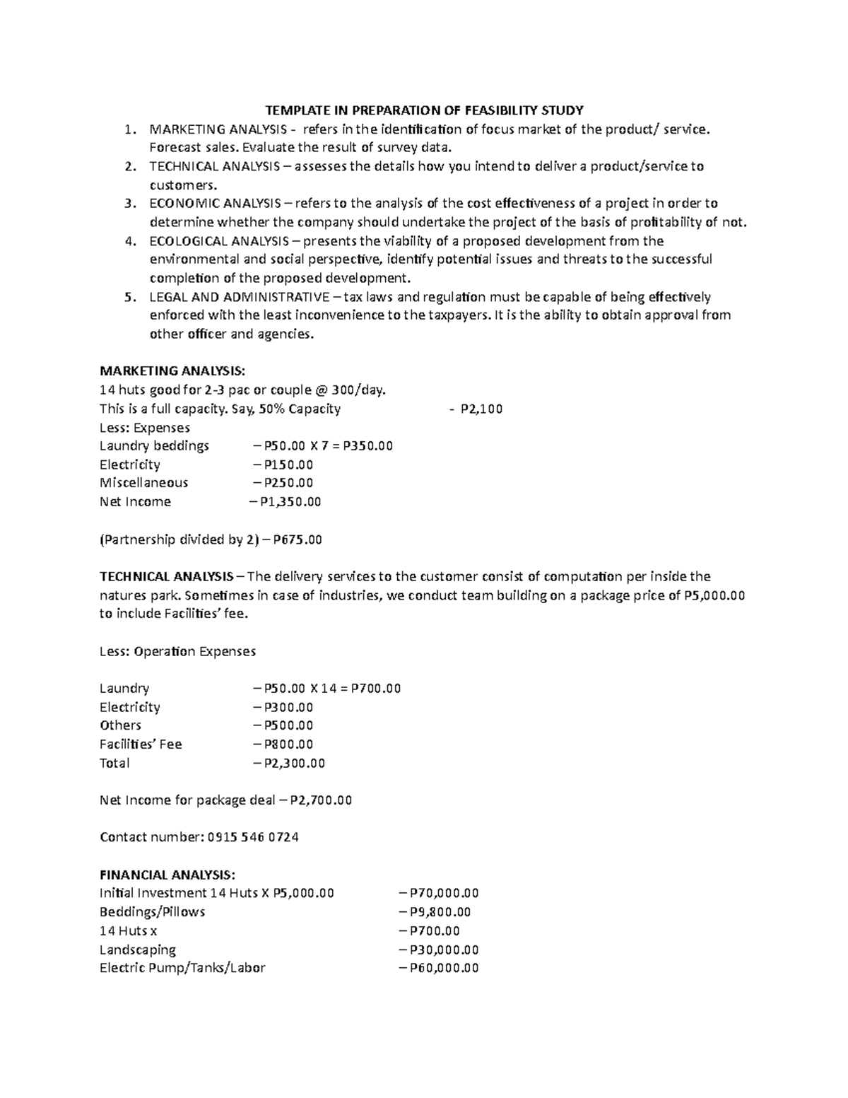 Template IN Preparation OF Feasibility Study - TEMPLATE IN PREPARATION ...