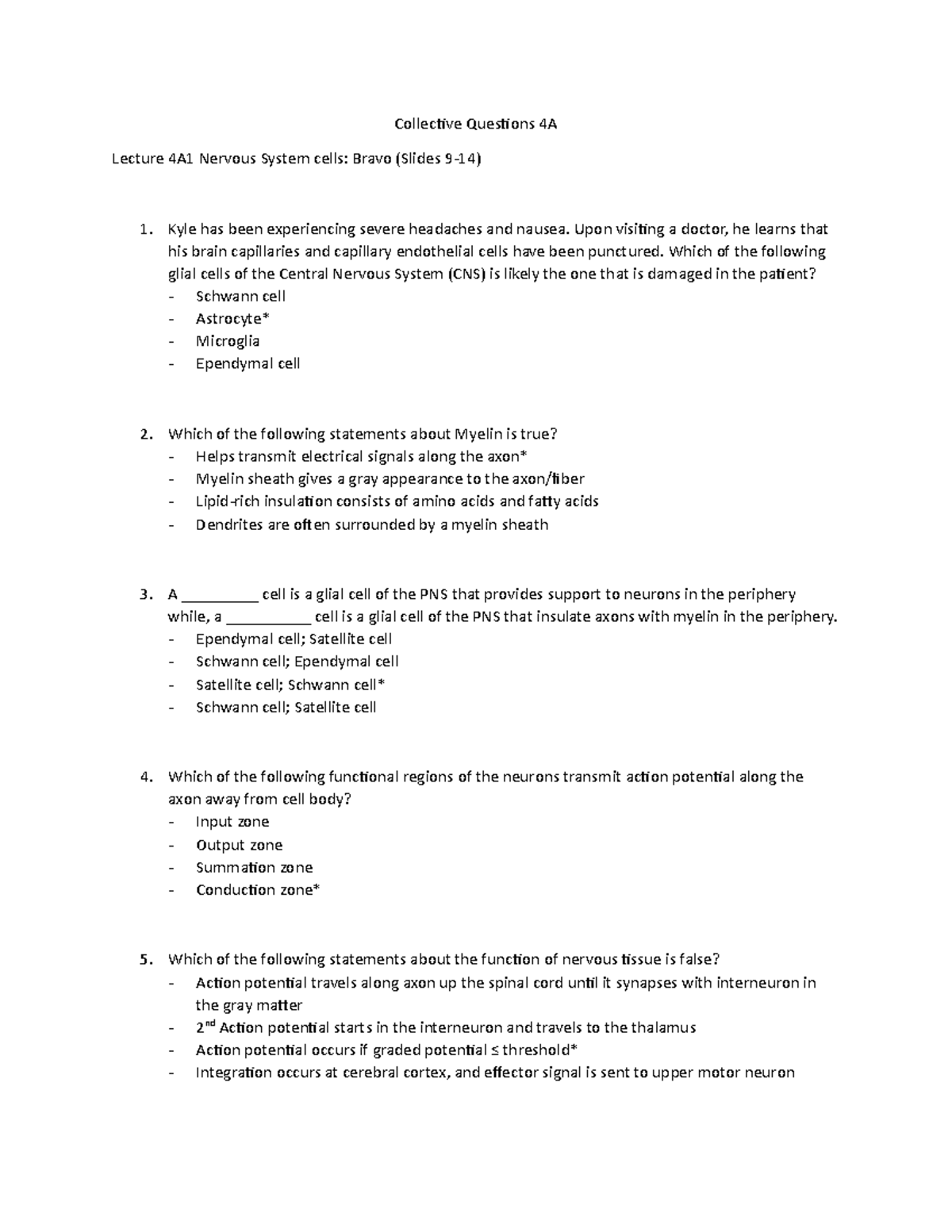 Collective Questions 4A-Nervous system cells - HLSC1700 - Ontario Tech ...
