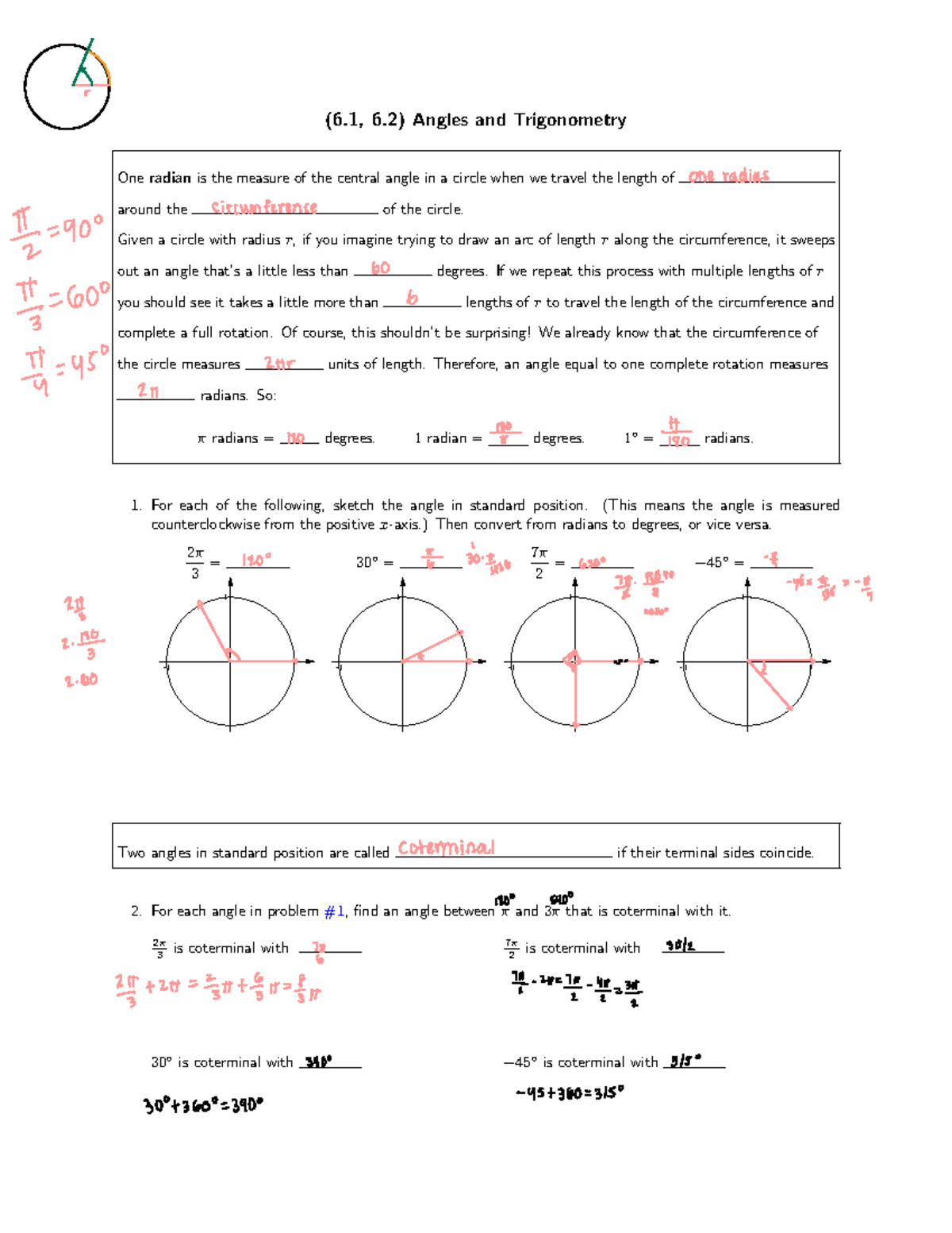 6 1 6 2 Angles and Right Triangle Trig - (6, 6) Angles and Trigonometry ...