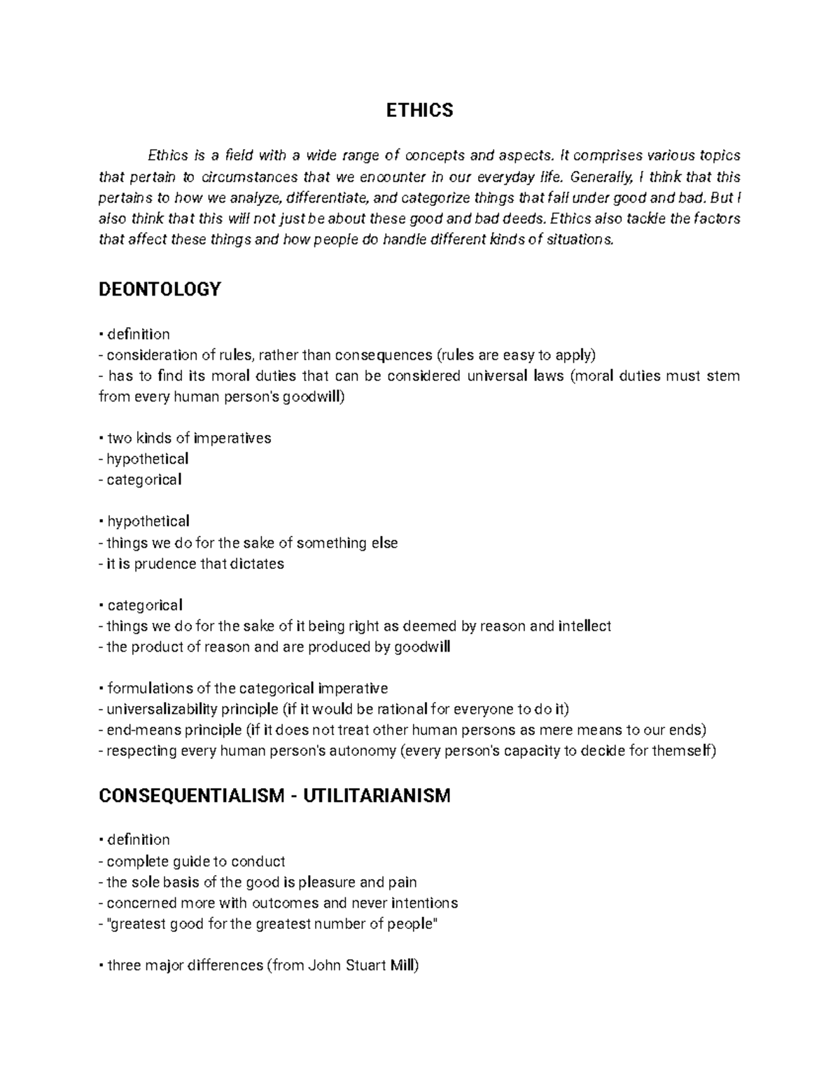 [UPM BA Or Com] Ethics and Moral Reasoning - ETHICS Ethics is a field with a wide range of ...