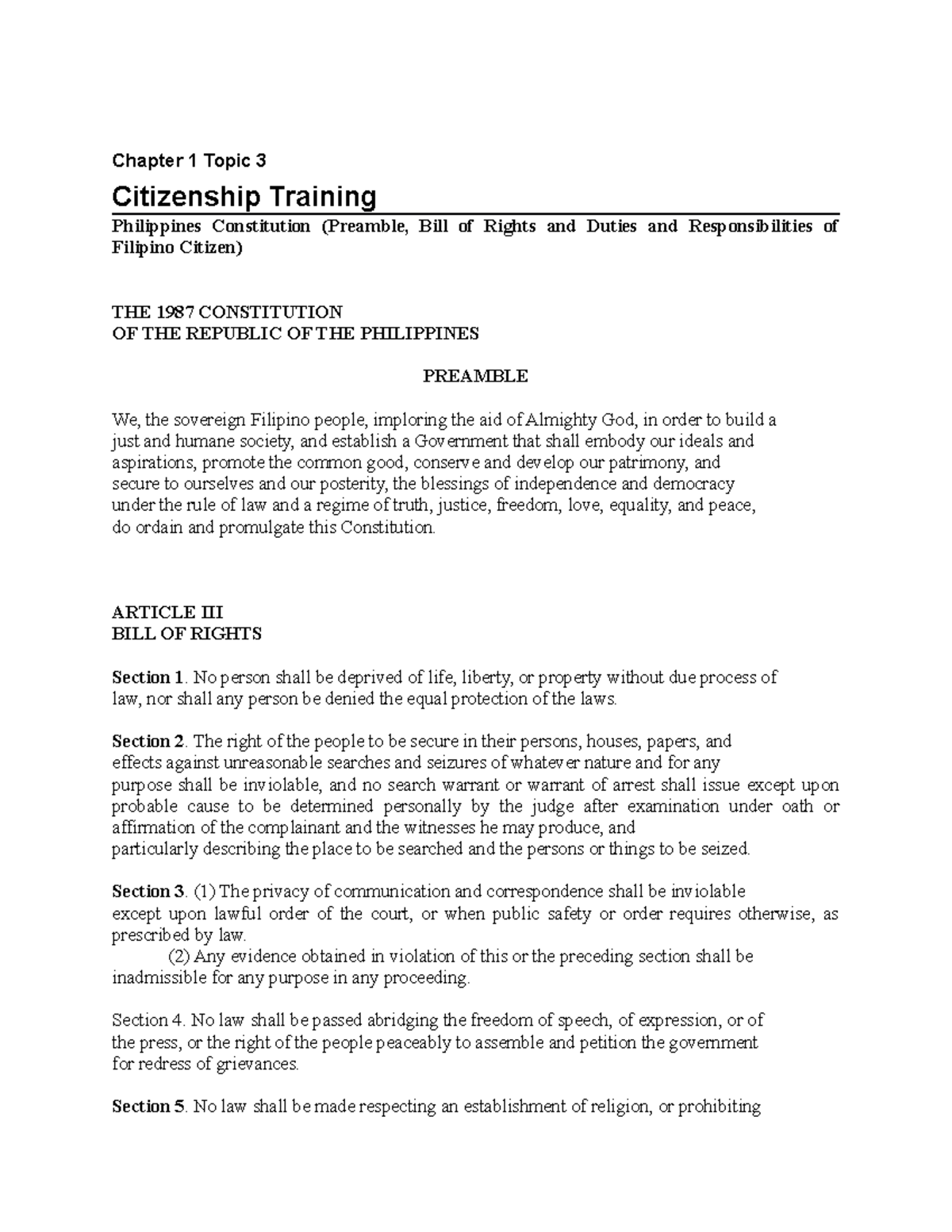 Lecture-C1-T3 - NSTP-CWTS - Chapter 1 Topic 3 Citizenship Training ...