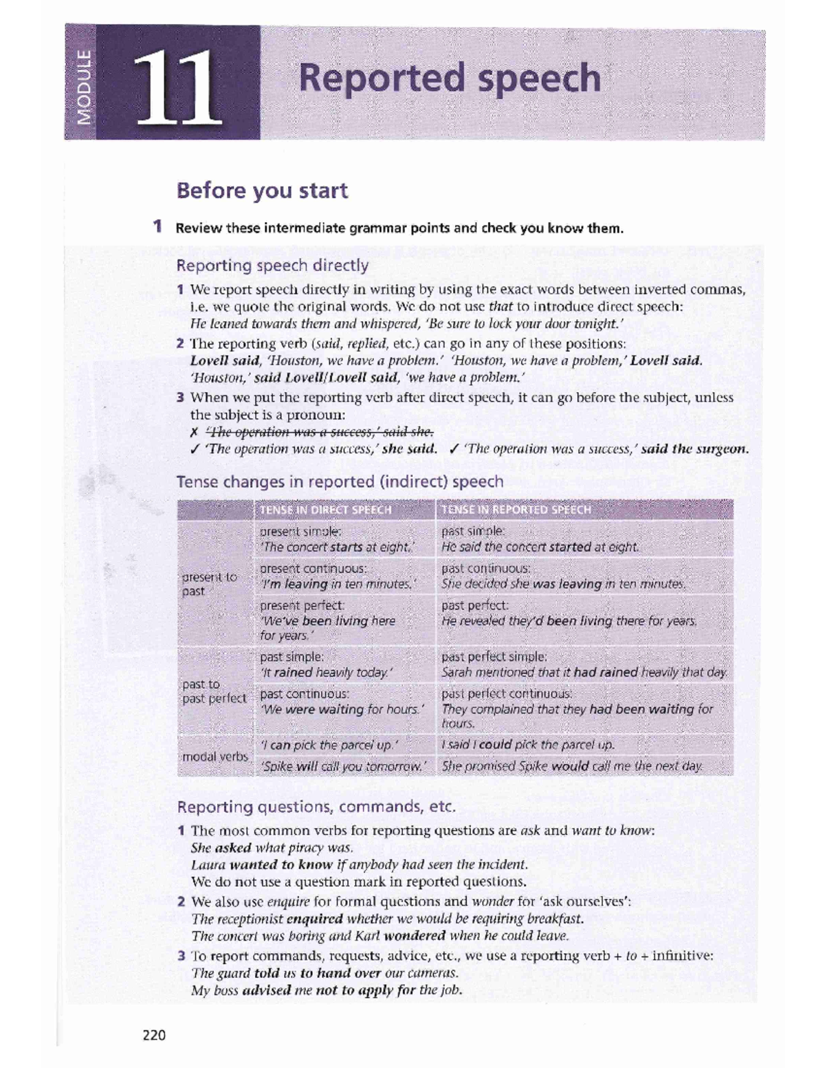 Reported speech - English grammar - Studocu