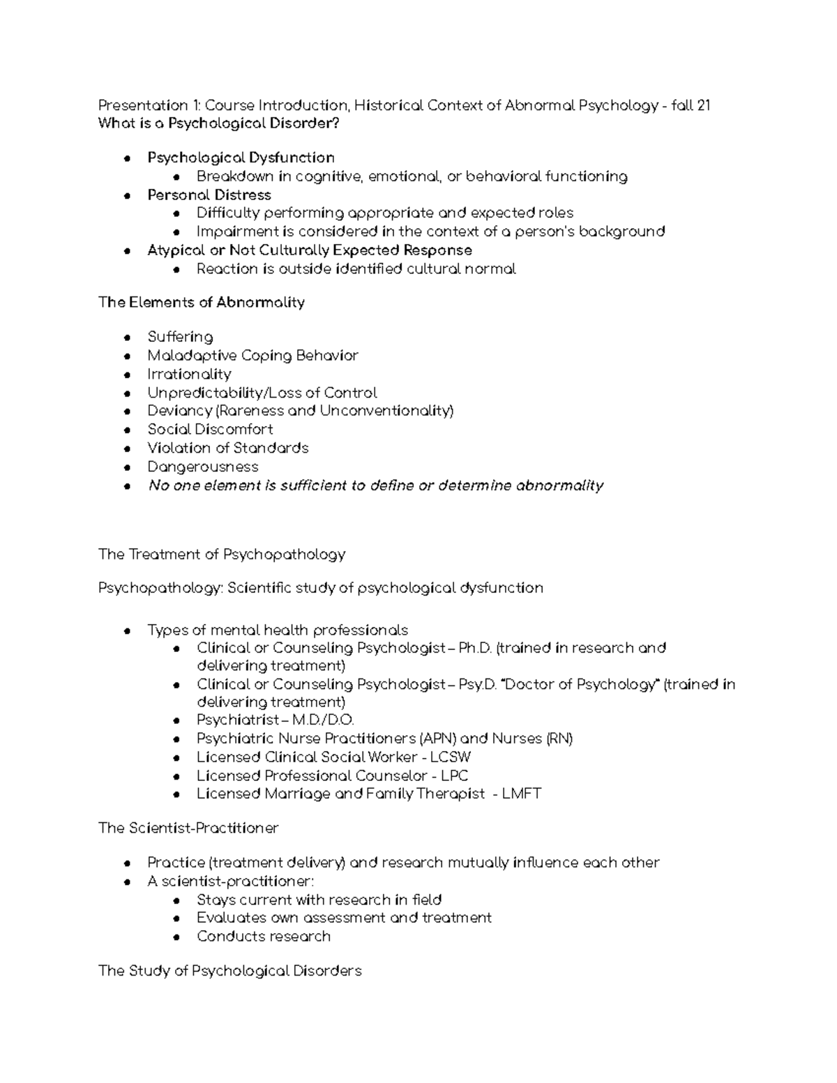 Abnormal Psych Notes - Timothy Lomauro- spring 2022 Lehigh University ...