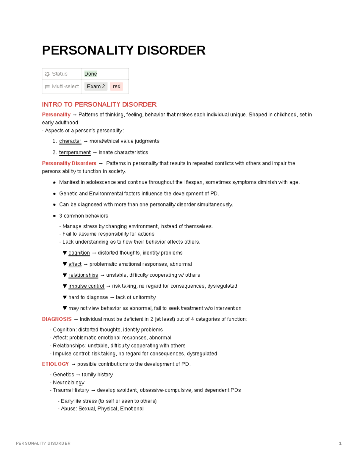 Personality Disorder - PERSONALITY DISORDER Status Done Multi-select ...