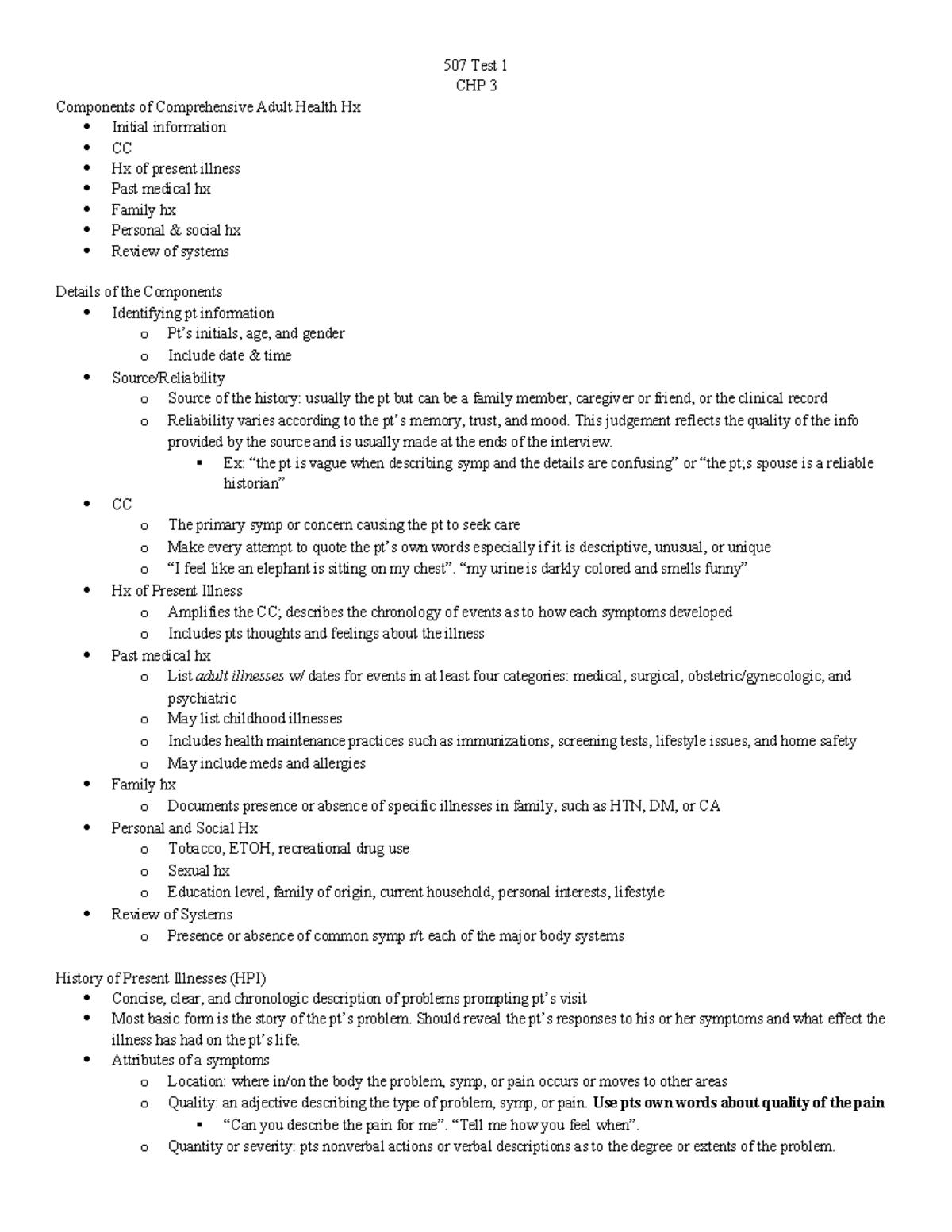 507 Test 1 - Test 1 Notes - 507 Test 1 CHP 3 Components of ...