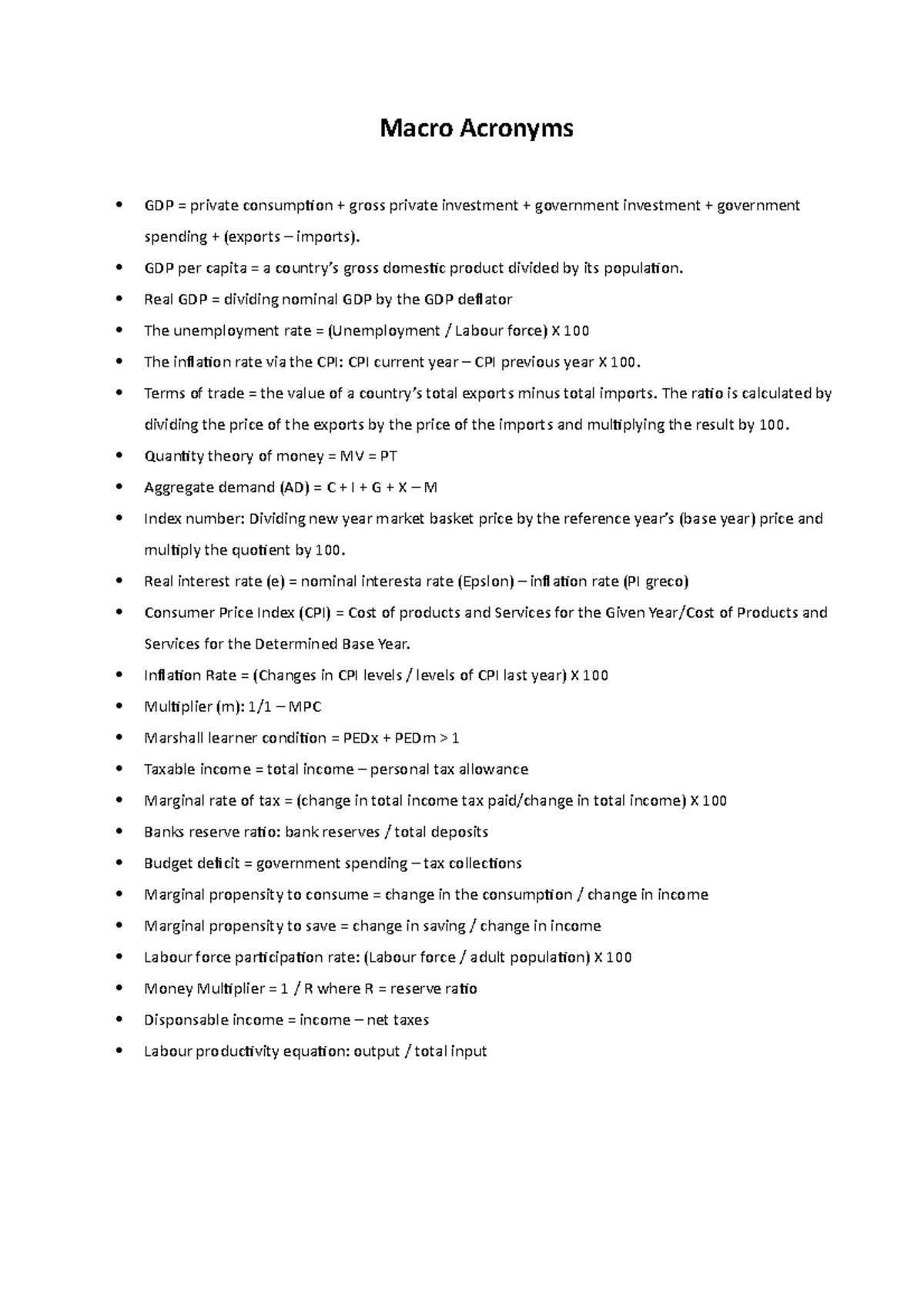 Acronimi Macro - Macro Acronyms GDP = private consumption + gross ...