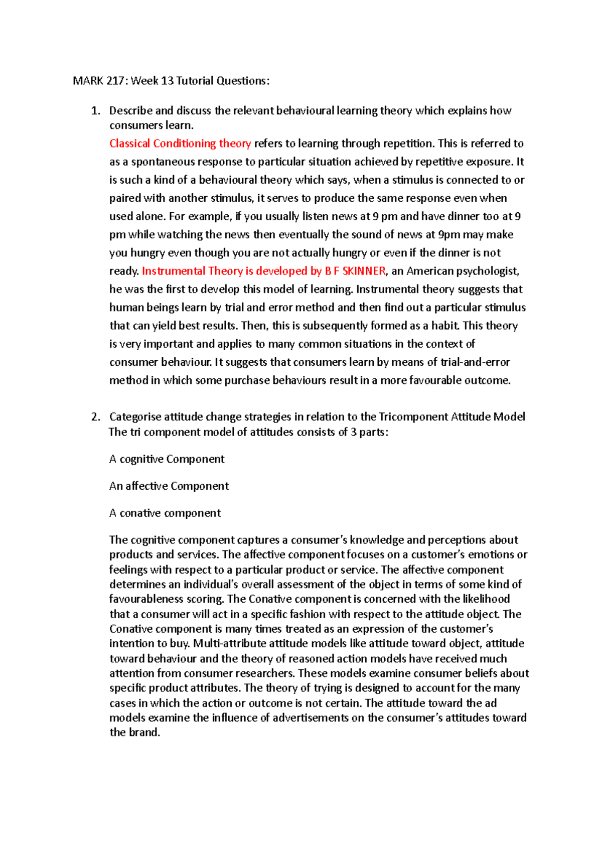 MARK 217 Tut week 13 - MARK217 Week 13 Tutorial Answers - MARK 217 ...